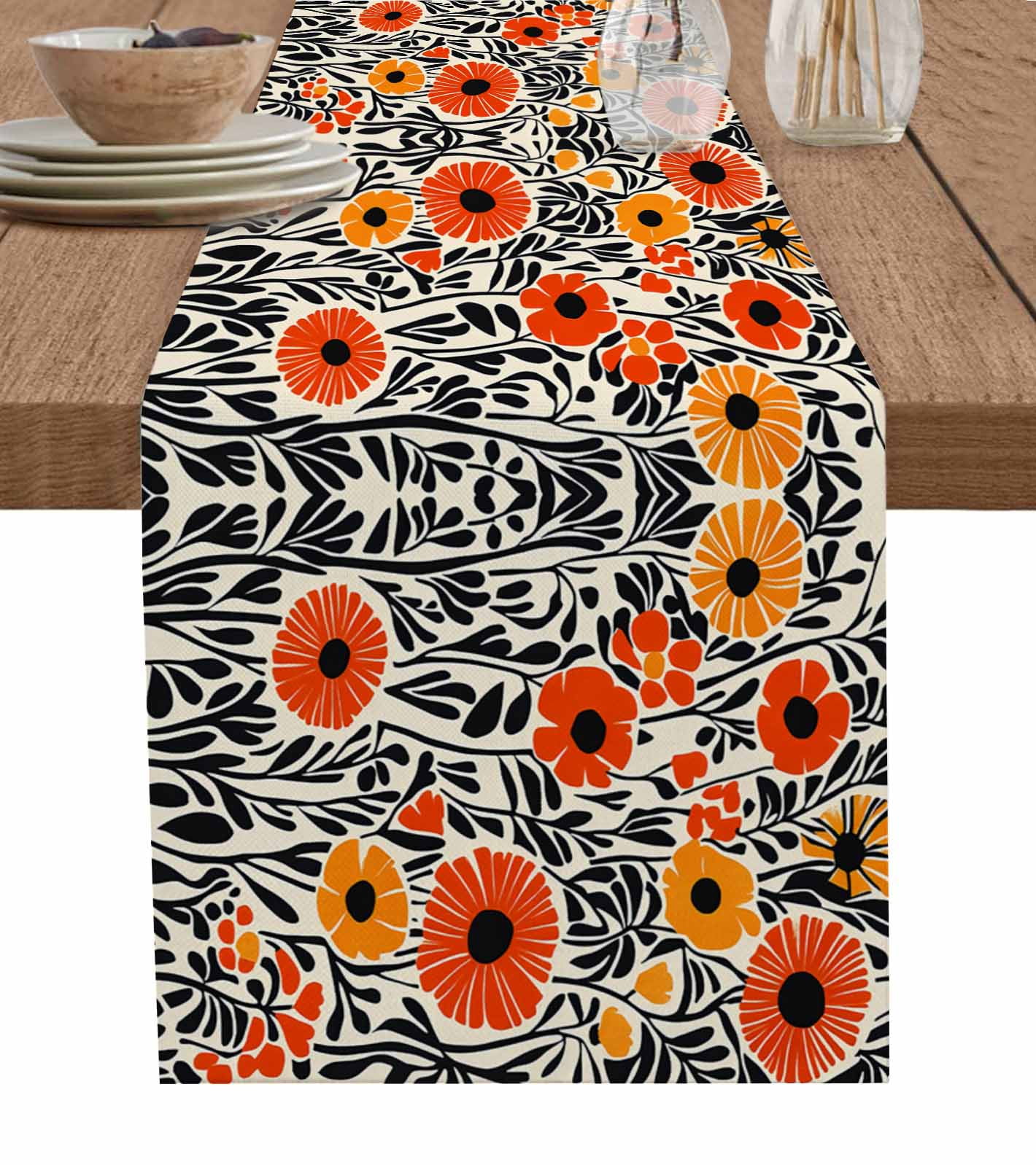 Boanket Orange Spring Floral Table Runner - 120 Inch Long, Kitchen ...