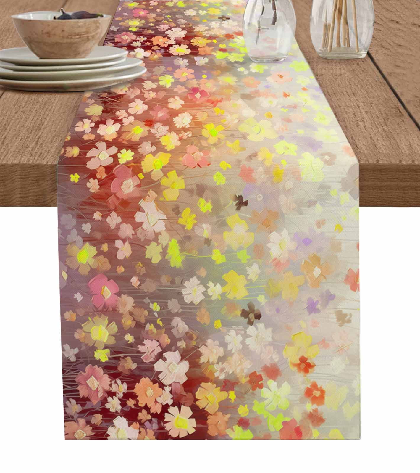 Boanket Orange Spring Floral Table Runner - 90 Inch Long, Kitchen ...