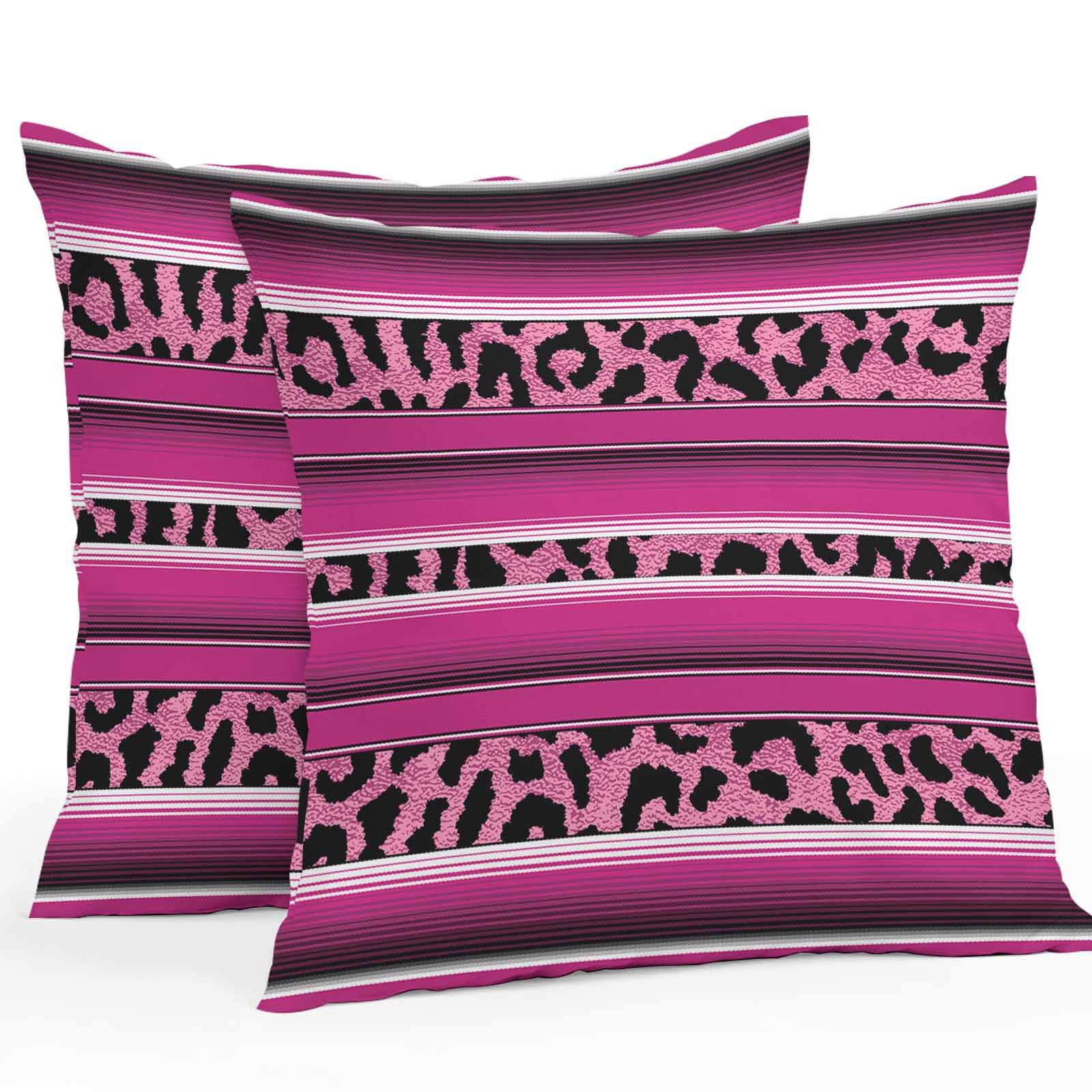 Boanket Outdoor Pillow Covers 20 x 20 Inches, Pink Plaid Leopard Print ...