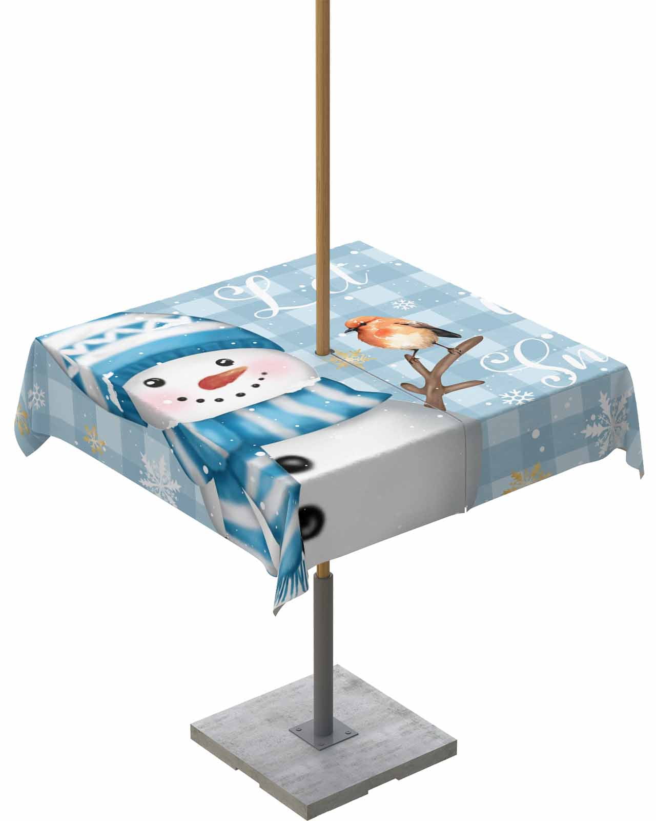 Boanket Outdoor Tablecloth with Umbrella Hole for Patio/Picnic/Party/Camping, Blue Plaid Snowman ...