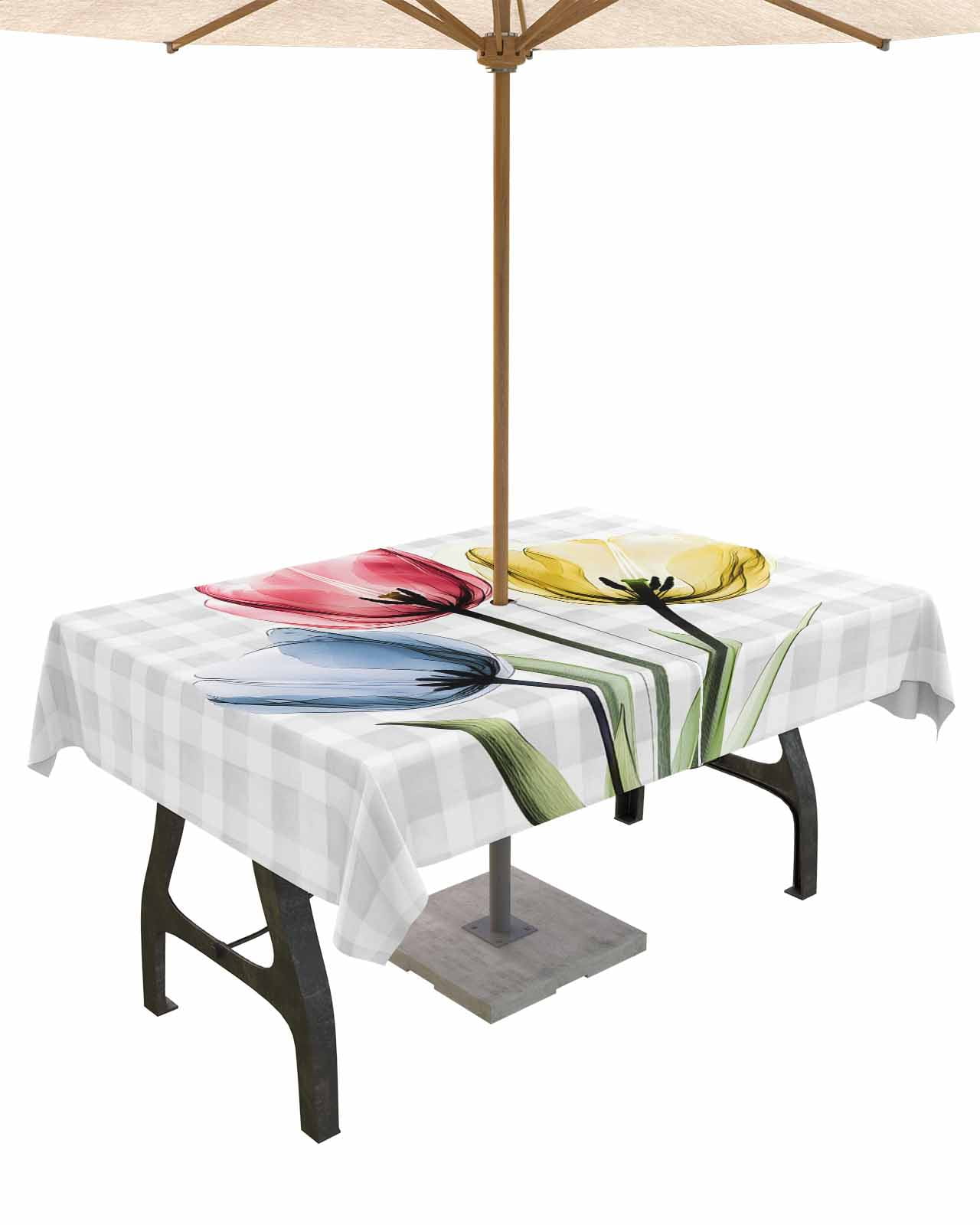 Boanket Outdoor Tablecloth with Umbrella Hole for Patio/Picnic/Party/Camping, Spring Tulip ...