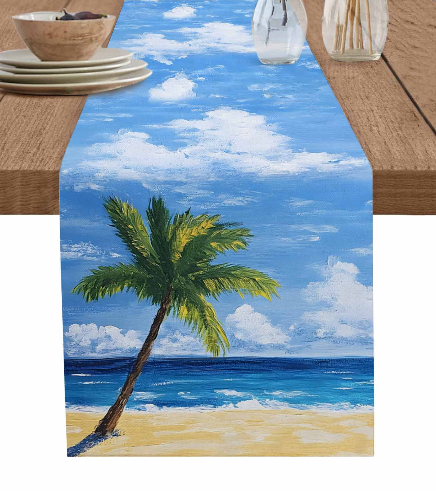 Boanket Palm Tree Beach Table Runner - 70 Inch Long, Kitchen Dining ...