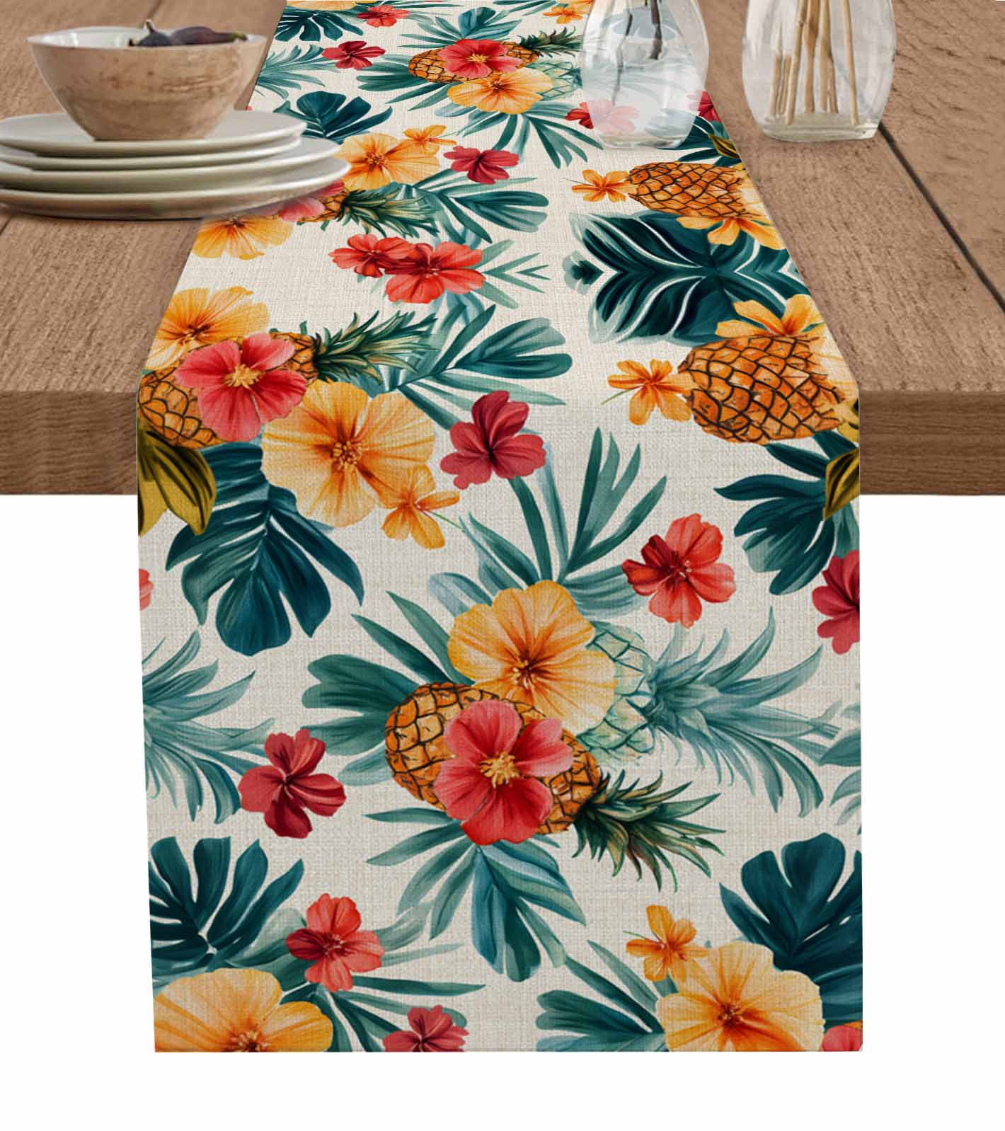 Boanket Palm Tree Pineapple Table Runner - 60 Inch Long, Kitchen Dining Table Runner Dresser ...