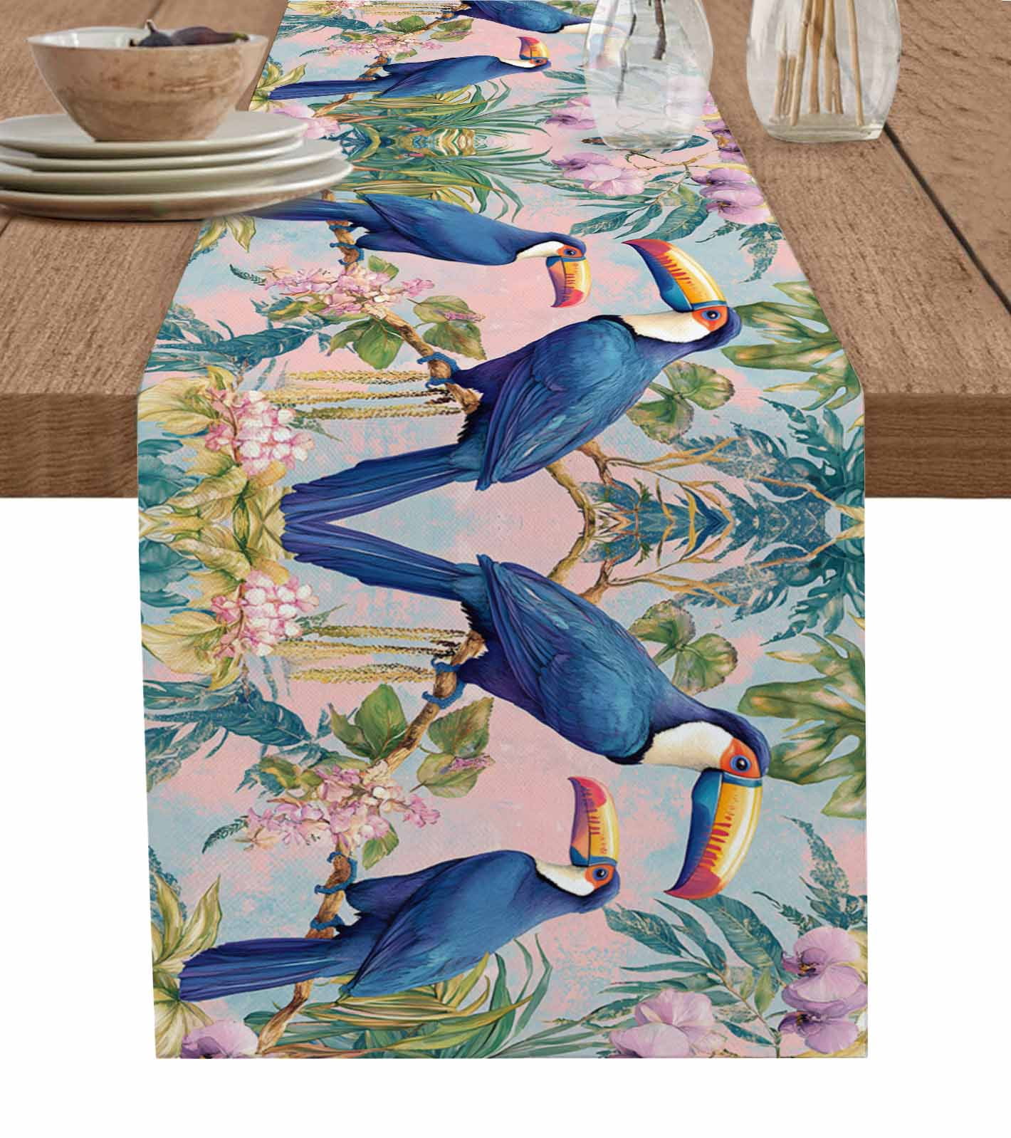 Boanket Parrot Flower Table Runner - 90 Inch Long, Kitchen Dining Table ...