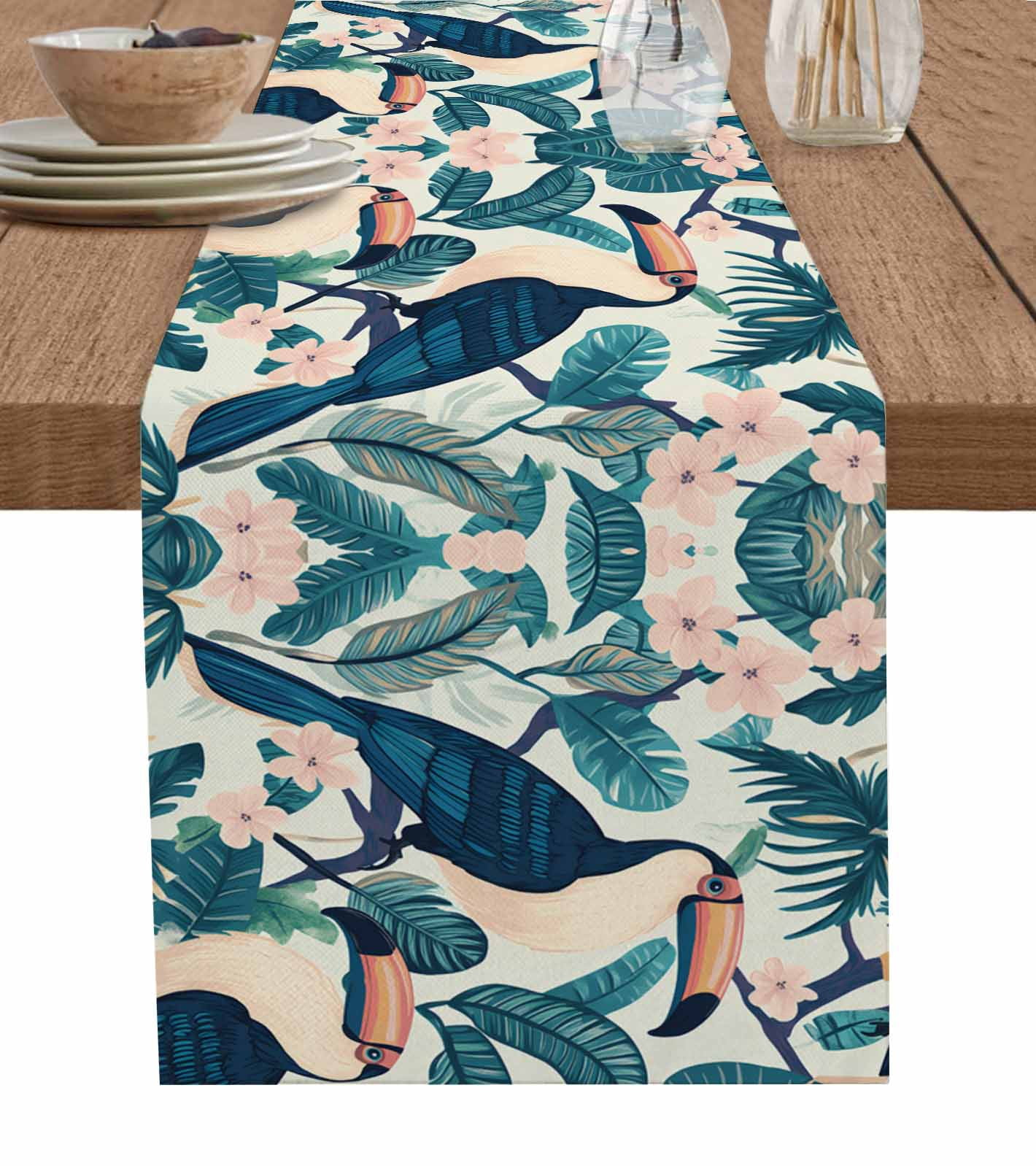 Boanket Parrot Leaves Table Runner - 70 Inch Long, Kitchen Dining Table ...