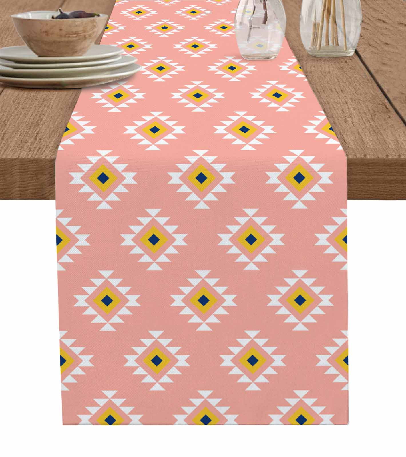 Boanket Pink Boho Table Runner - 48 Inch Long, Kitchen Dining Table ...