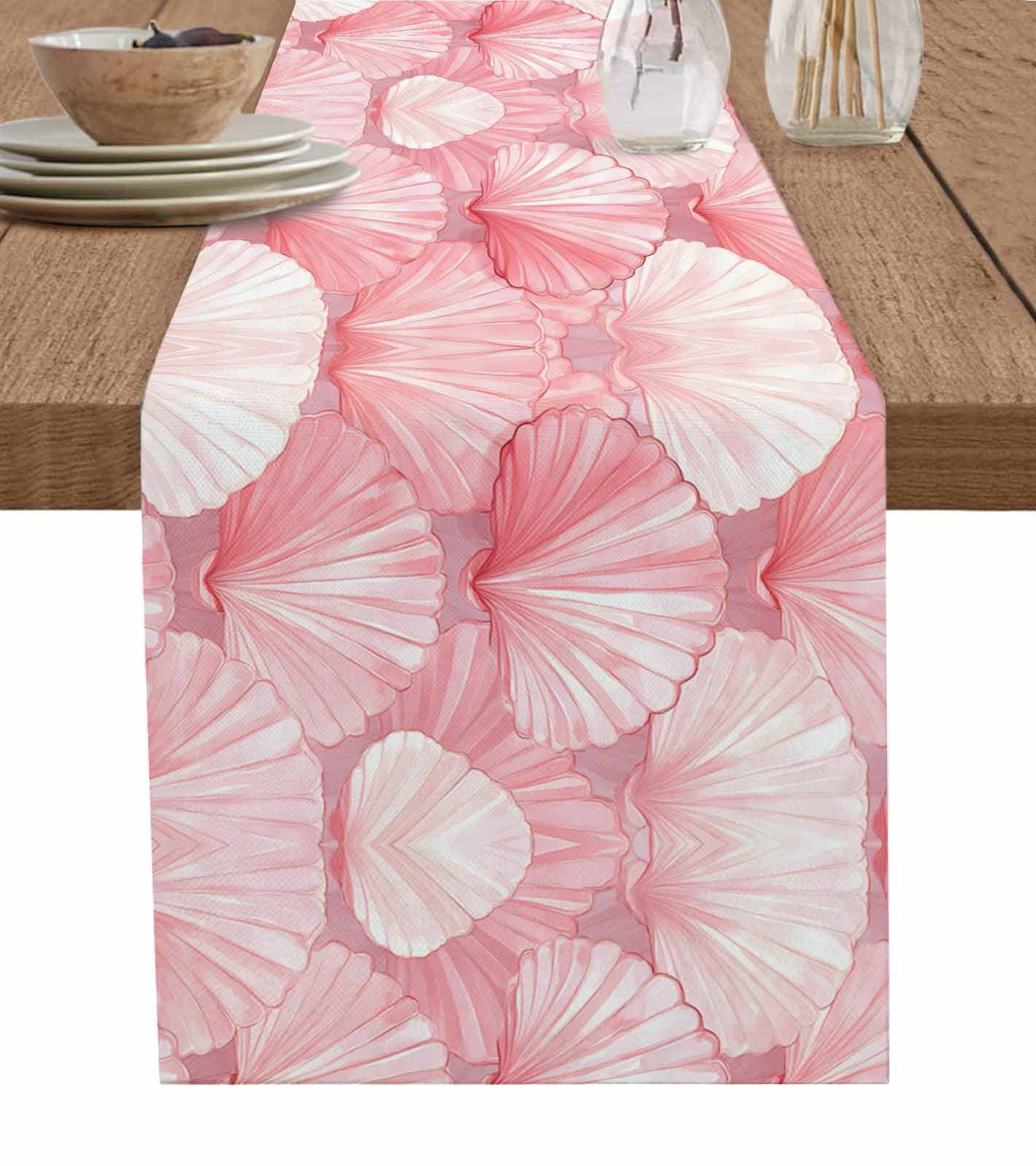 Boanket Pink Coastal Shell Table Runner - 60 Inch Long, Kitchen Dining ...