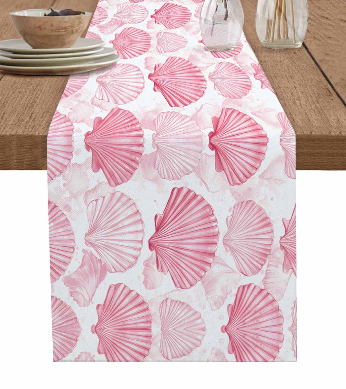 Boanket Pink Coastal Shell Table Runner - 60 Inch Long, Kitchen Dining ...