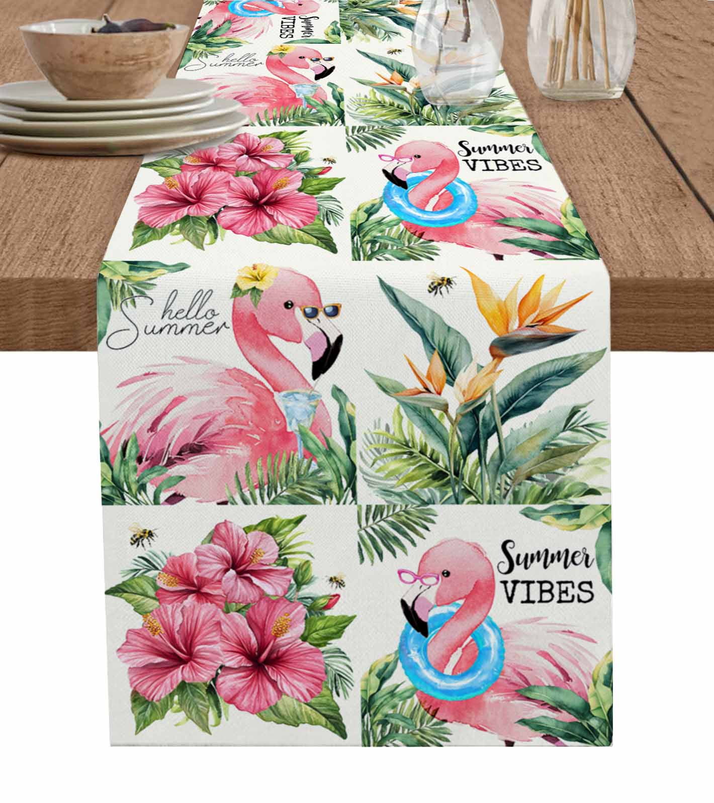 Boanket Pink Flamingos Table Runner - 120 Inch Long, Kitchen Dining ...