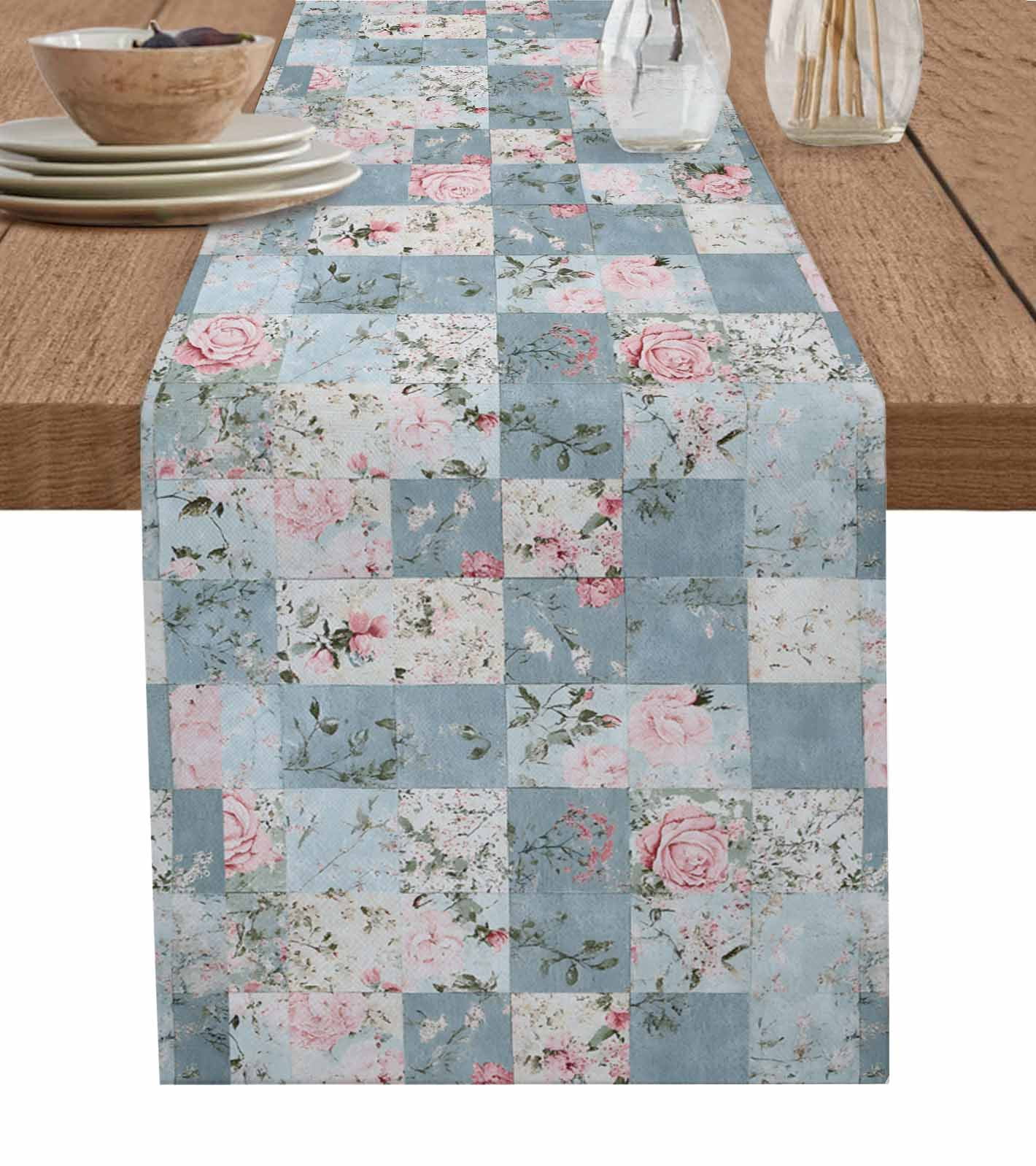 Boanket Pink Floral Table Runner - 48 Inch Long, Kitchen Dining Table ...