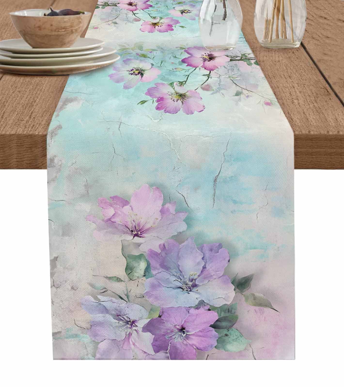 Boanket Pink Floral Table Runner - 60 Inch Long, Kitchen Dining Table ...