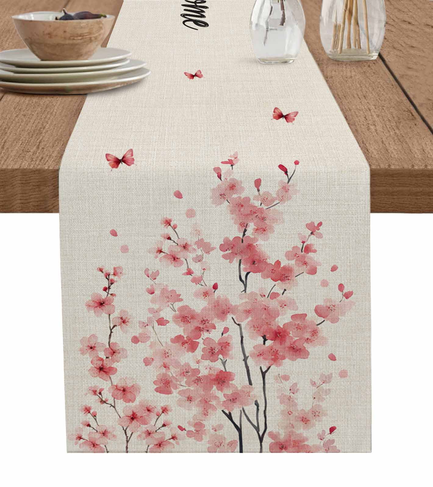Boanket Pink Floral Table Runner - 90 Inch Long, Kitchen Dining Table ...