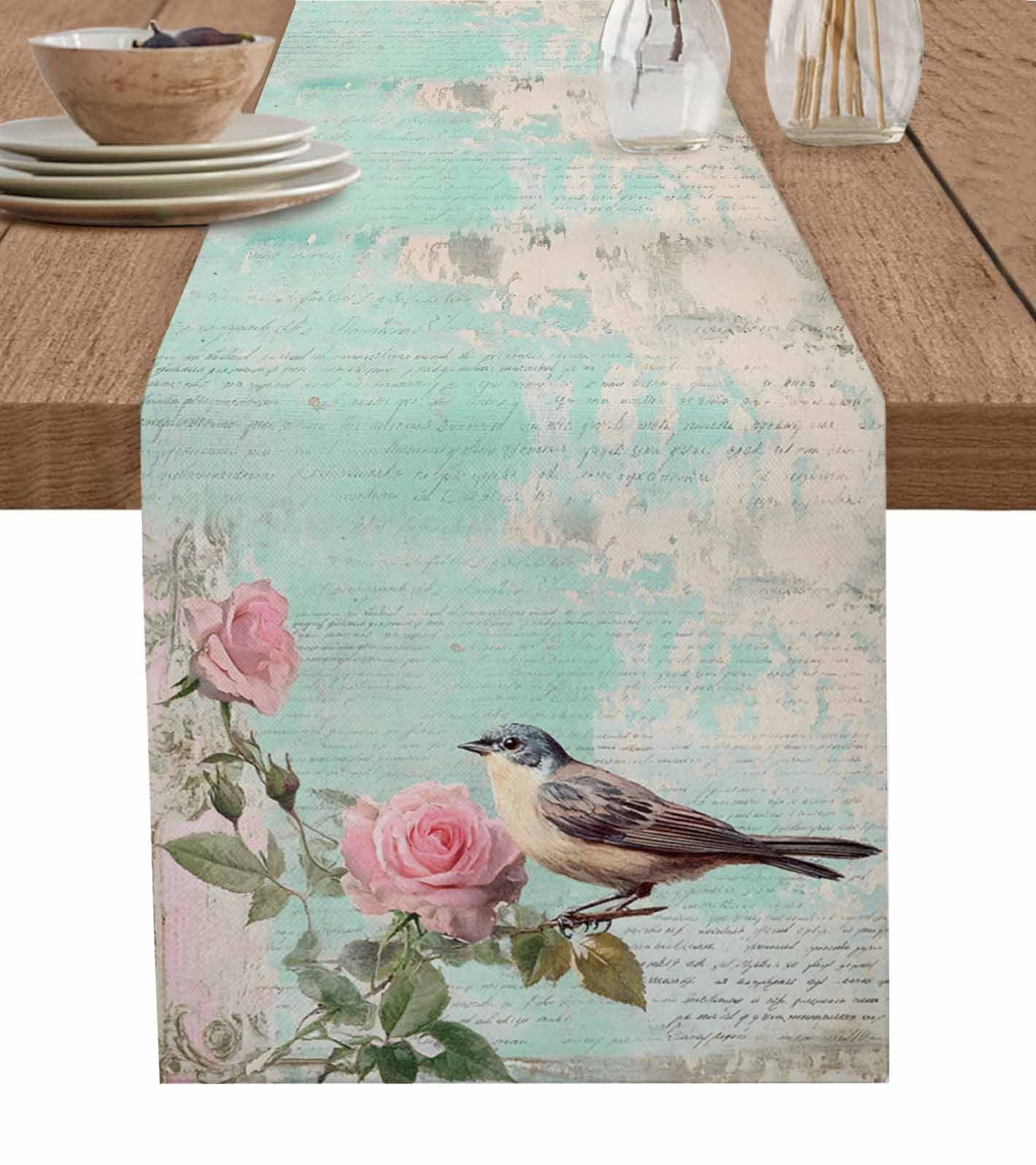 Boanket Pink Flower Table Runner - 72 Inch Long, Kitchen Dining Table ...