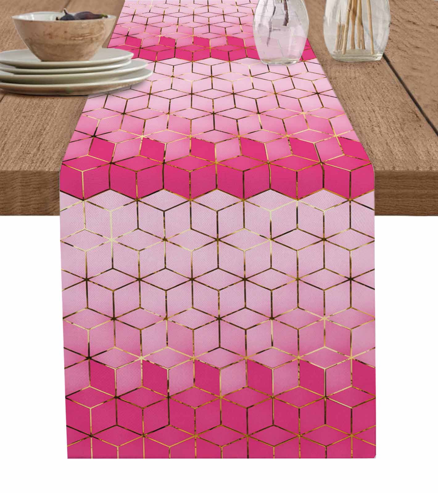 Boanket Pink Geometric Table Runner - 72 Inch Long, Kitchen Dining ...