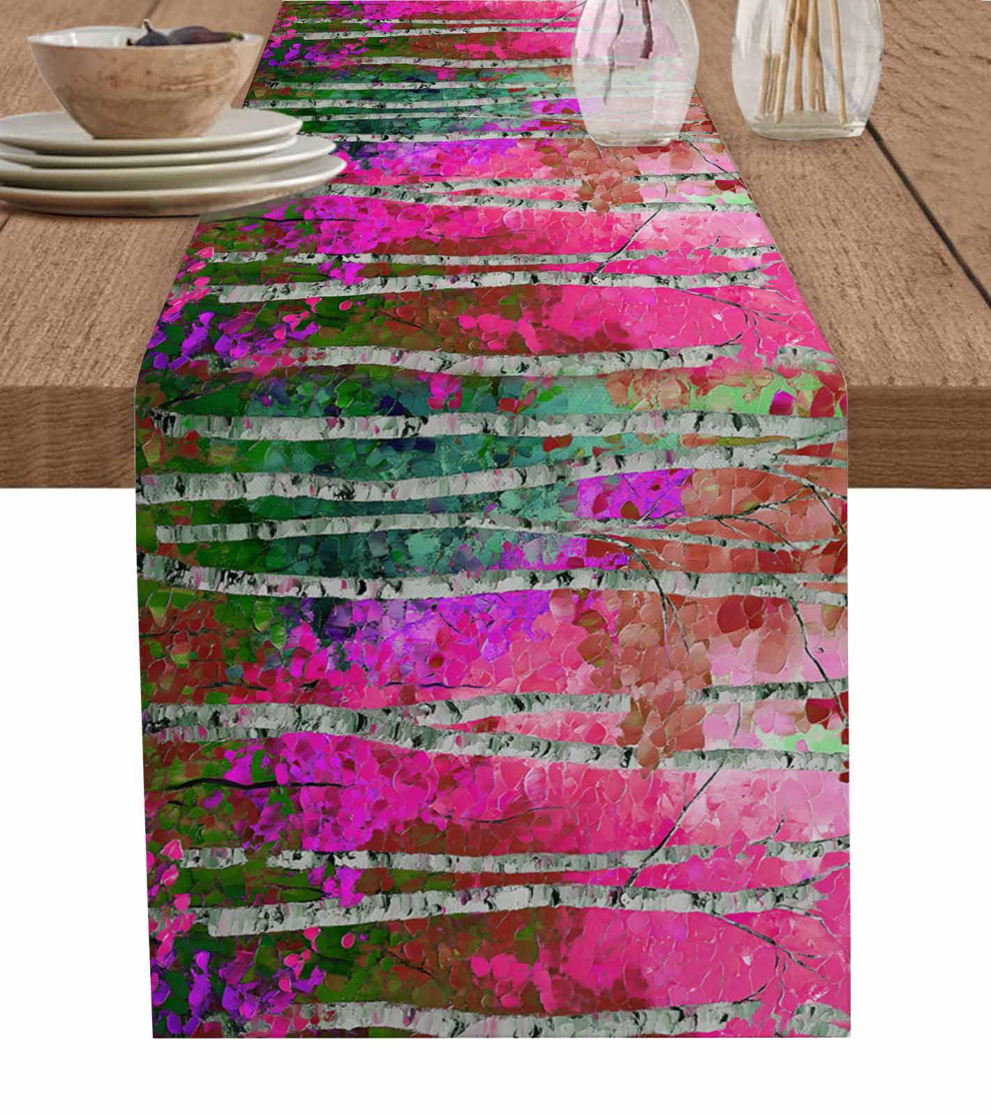 Boanket Pink Green Oil Painting Table Runner - 72 Inch Long, Kitchen ...