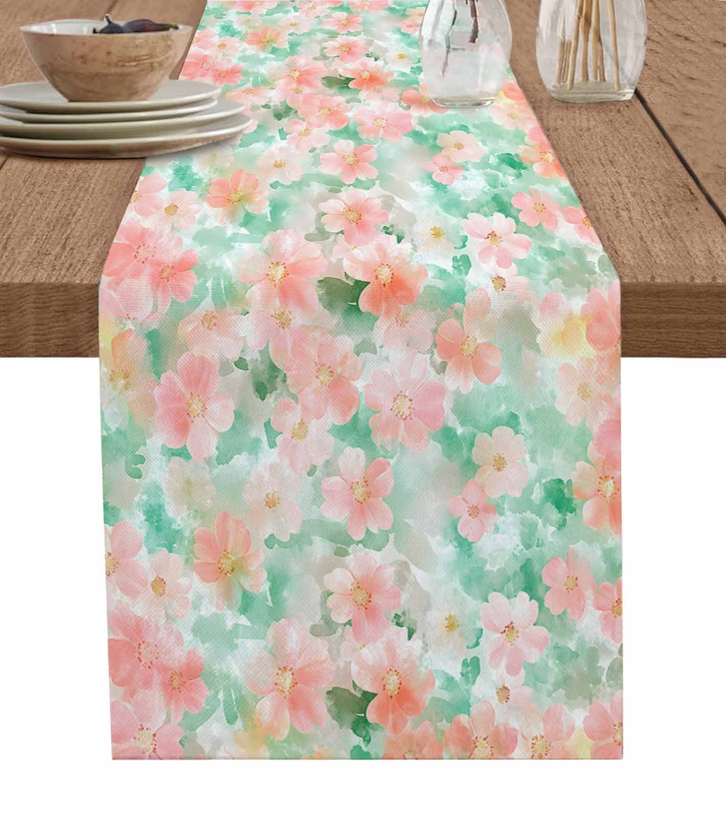Boanket Pink Green Spring Floral Table Runner - 60 Inch Long, Kitchen ...