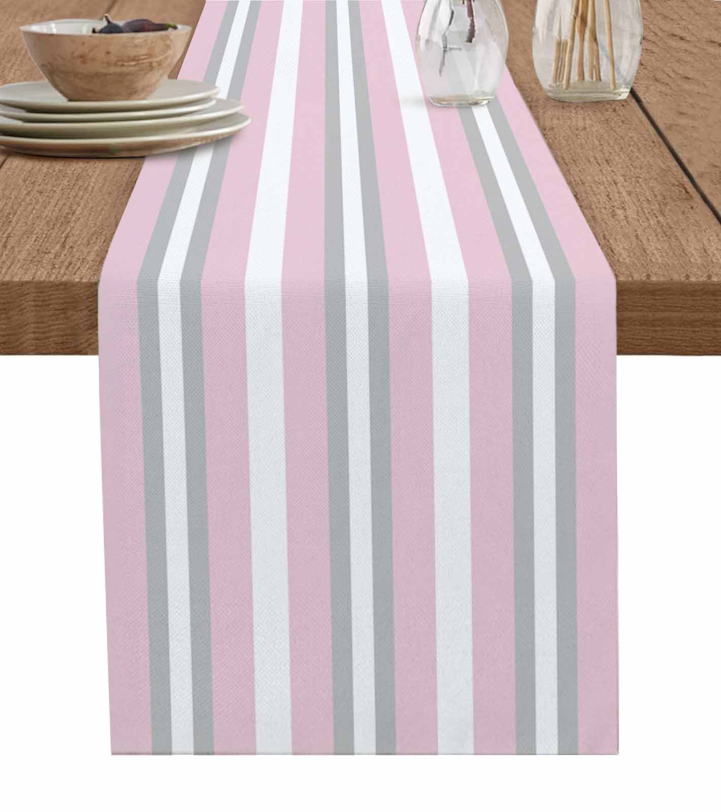 Boanket Pink Grey Stripe Table Runner - 120 Inch Long, Kitchen Dining ...