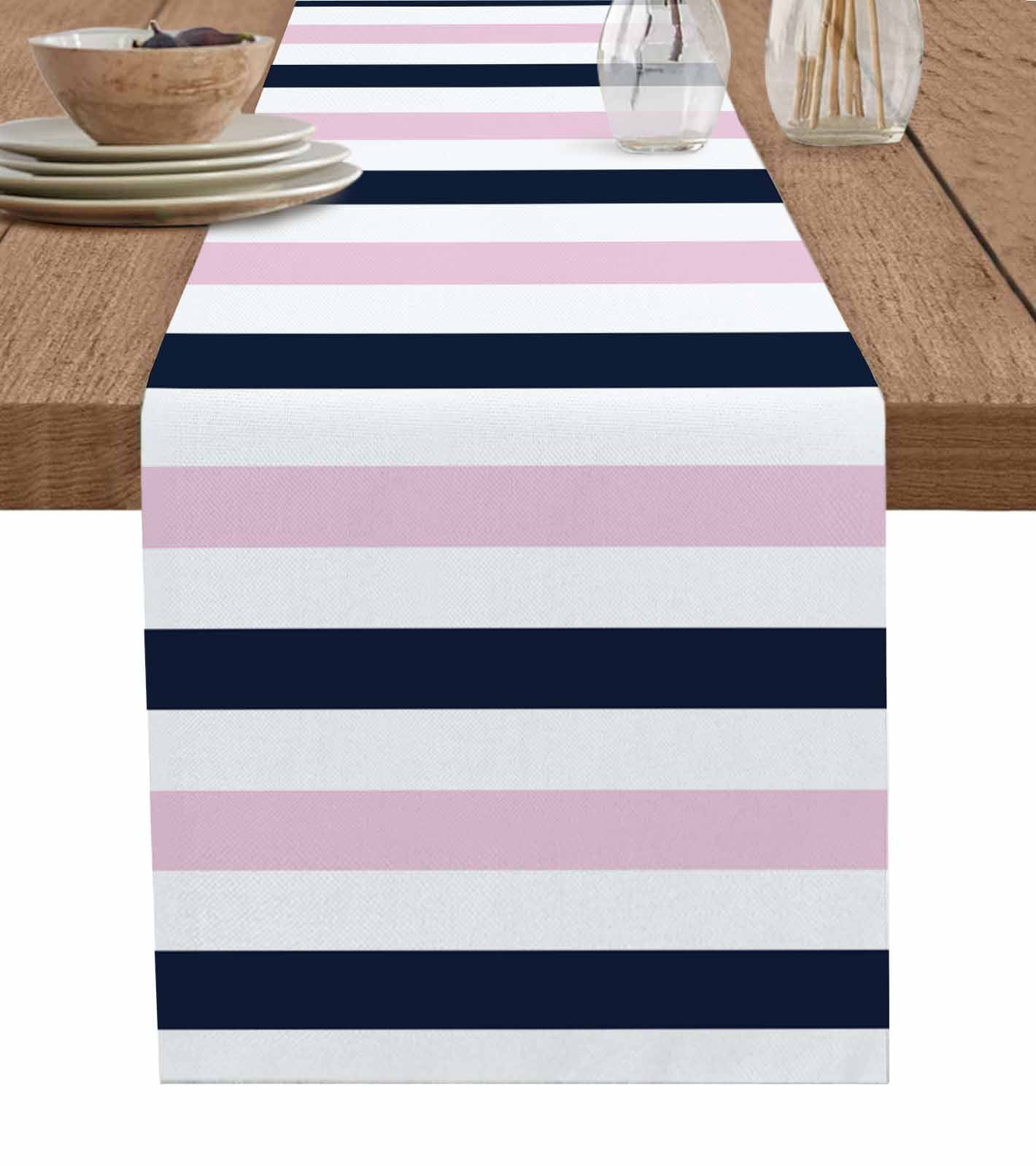 Boanket Pink Navy Blue Striped Table Runner - 48 Inch Long, Kitchen ...