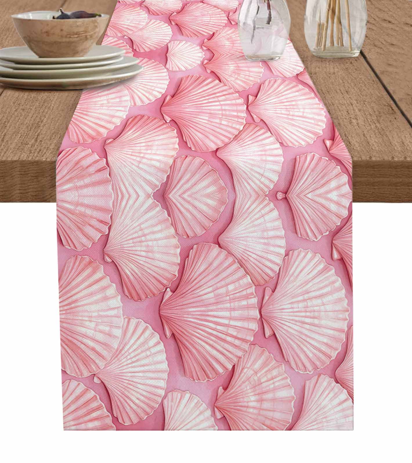 Boanket Pink Shell Coastal Table Runner - 48 Inch Long, Kitchen Dining ...