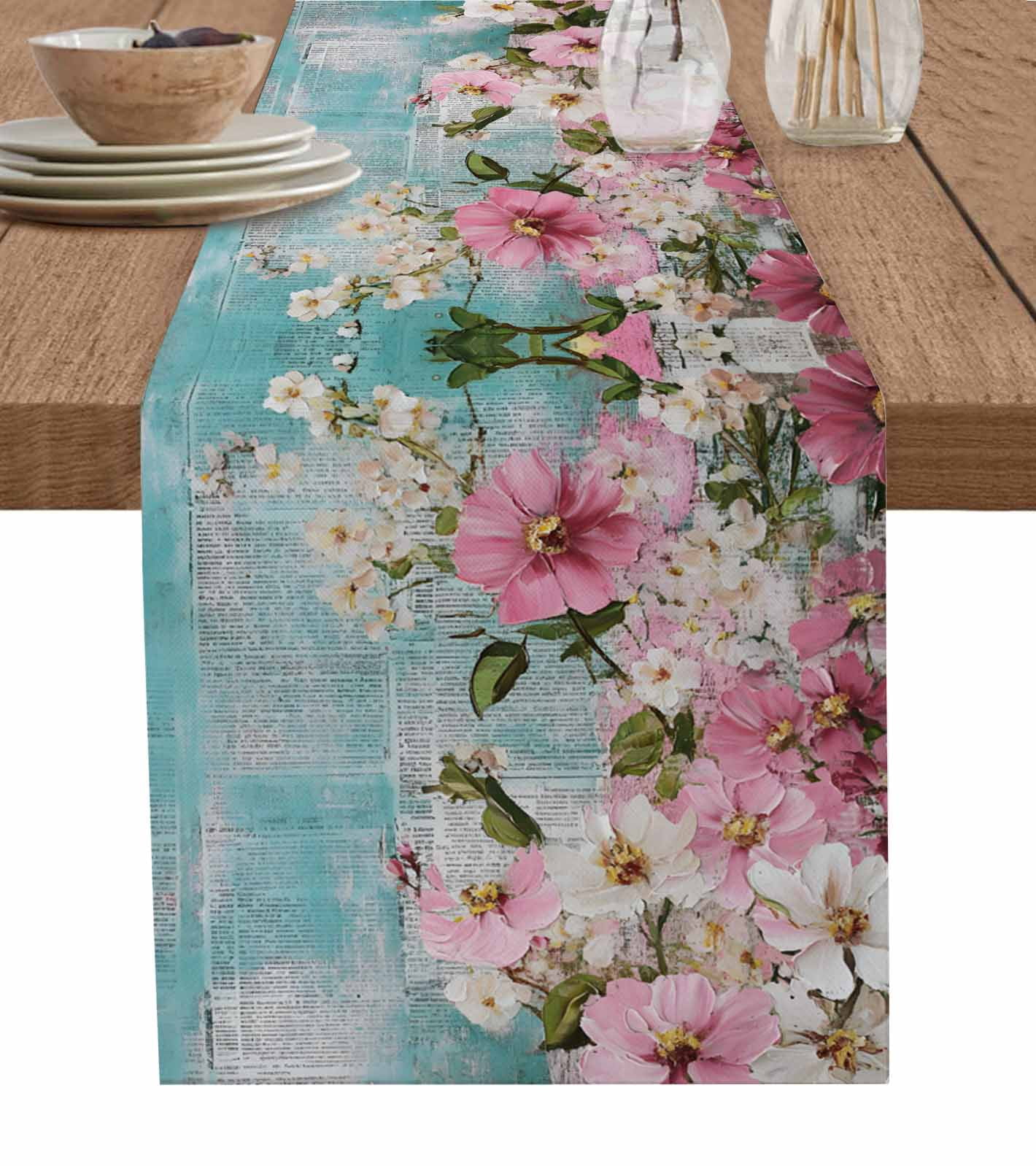Boanket Pink Spring Floral Table Runner - 108 Inch Long, Kitchen Dining ...