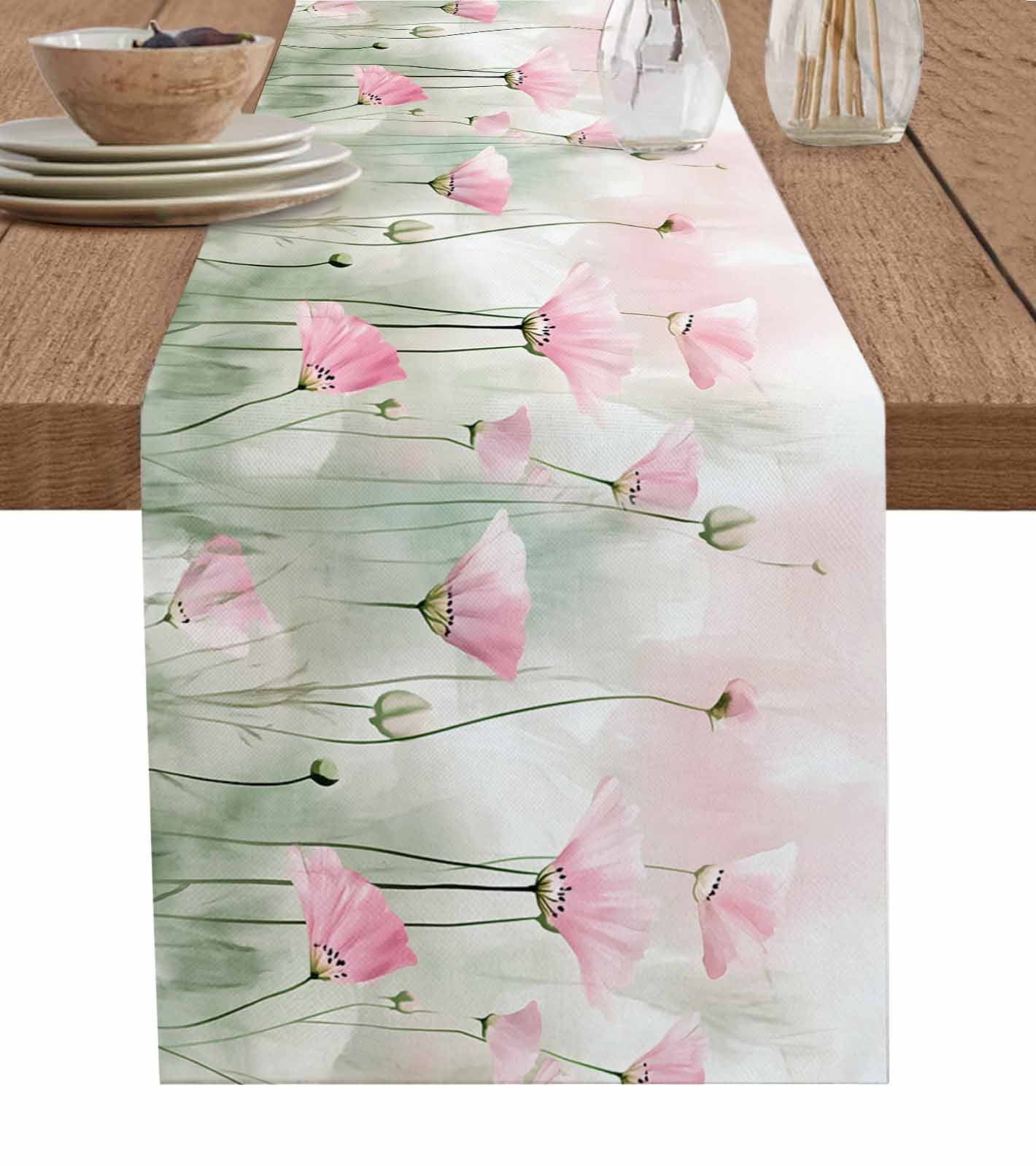 Boanket Pink Spring Floral Table Runner - 90 Inch Long, Kitchen Dining ...