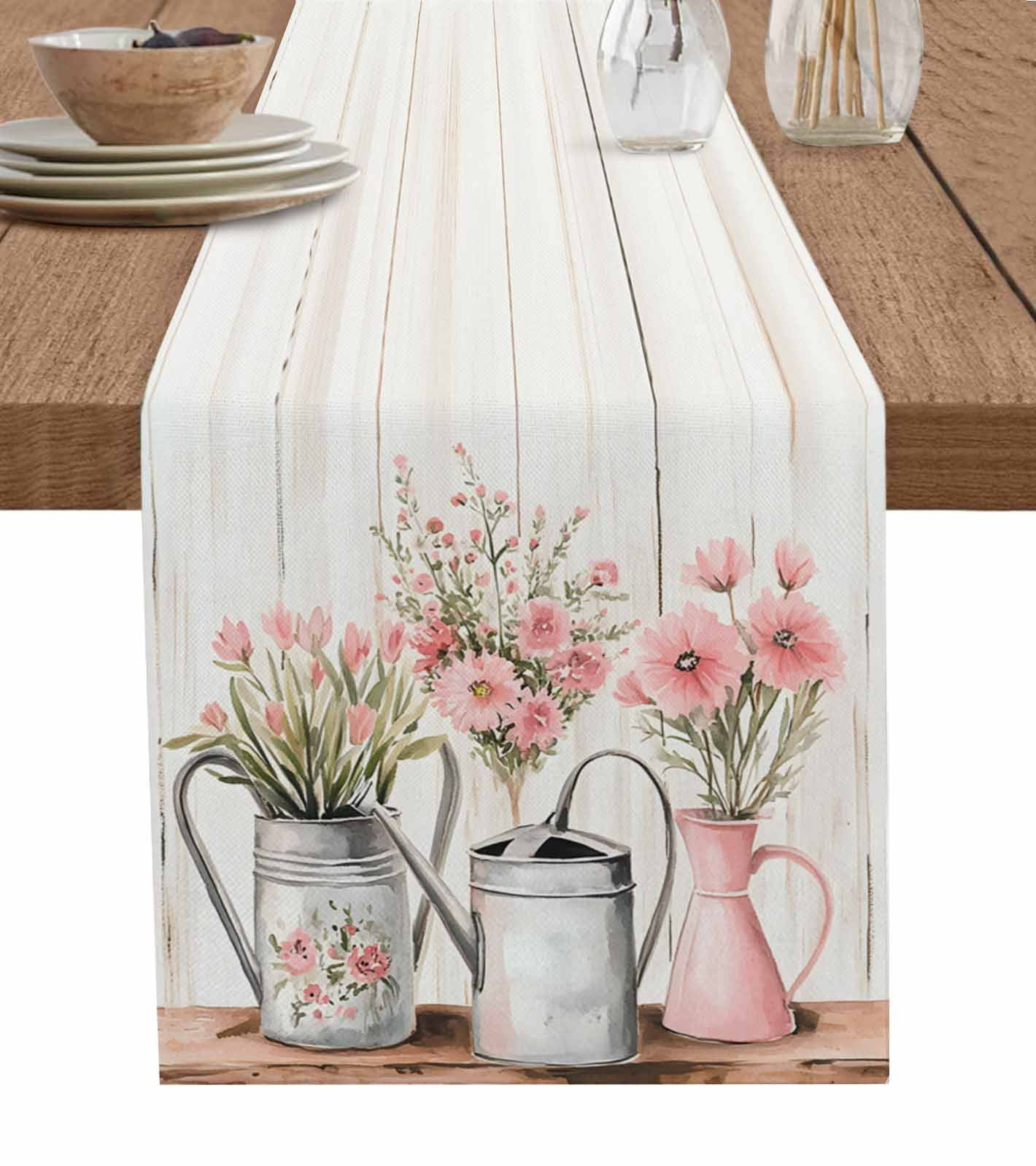 Boanket Pink Spring Floral Table Runner - 90 Inch Long, Kitchen Dining ...