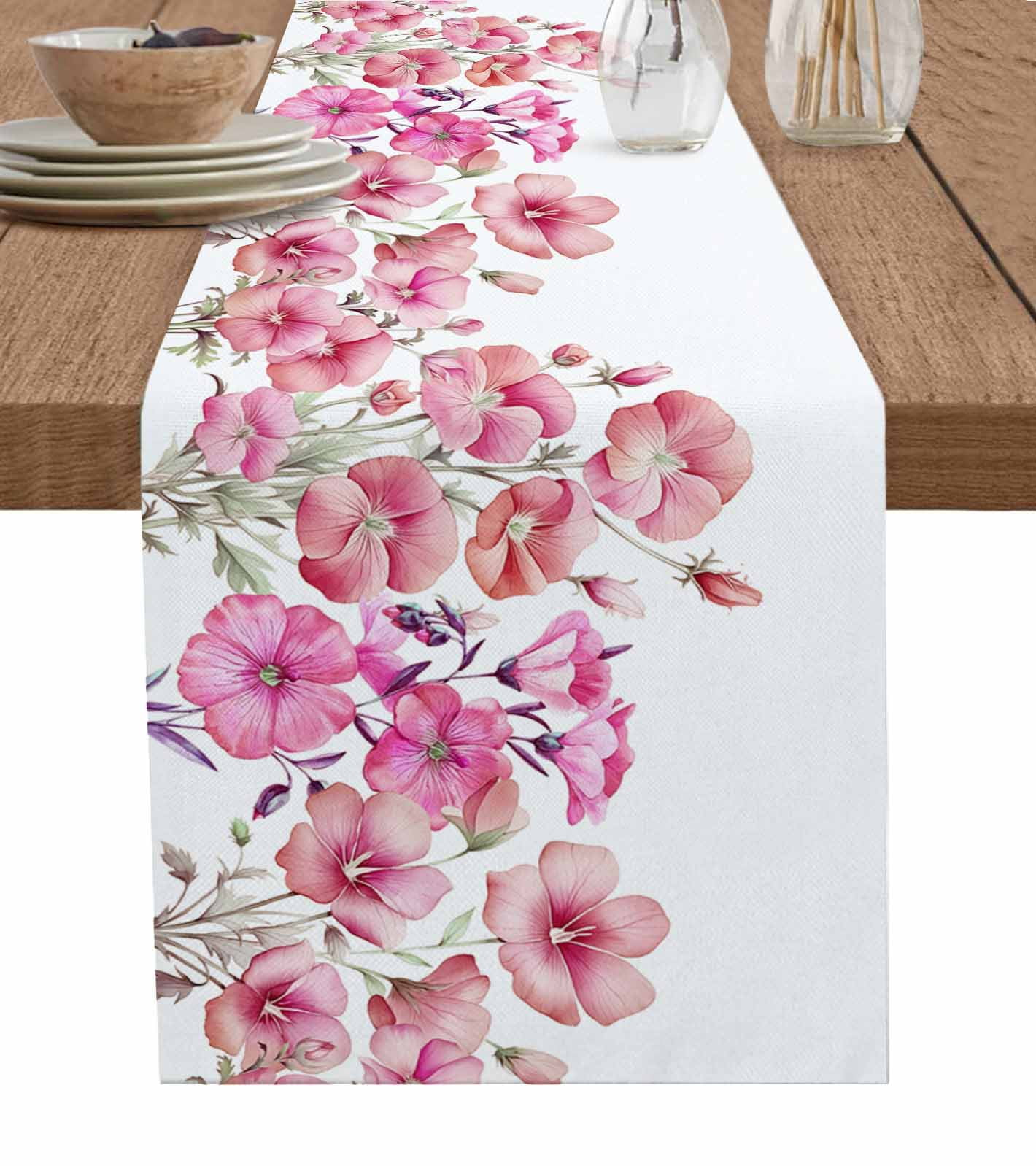 Boanket Pink Spring Floral Table Runner - 90 Inch Long, Kitchen Dining ...