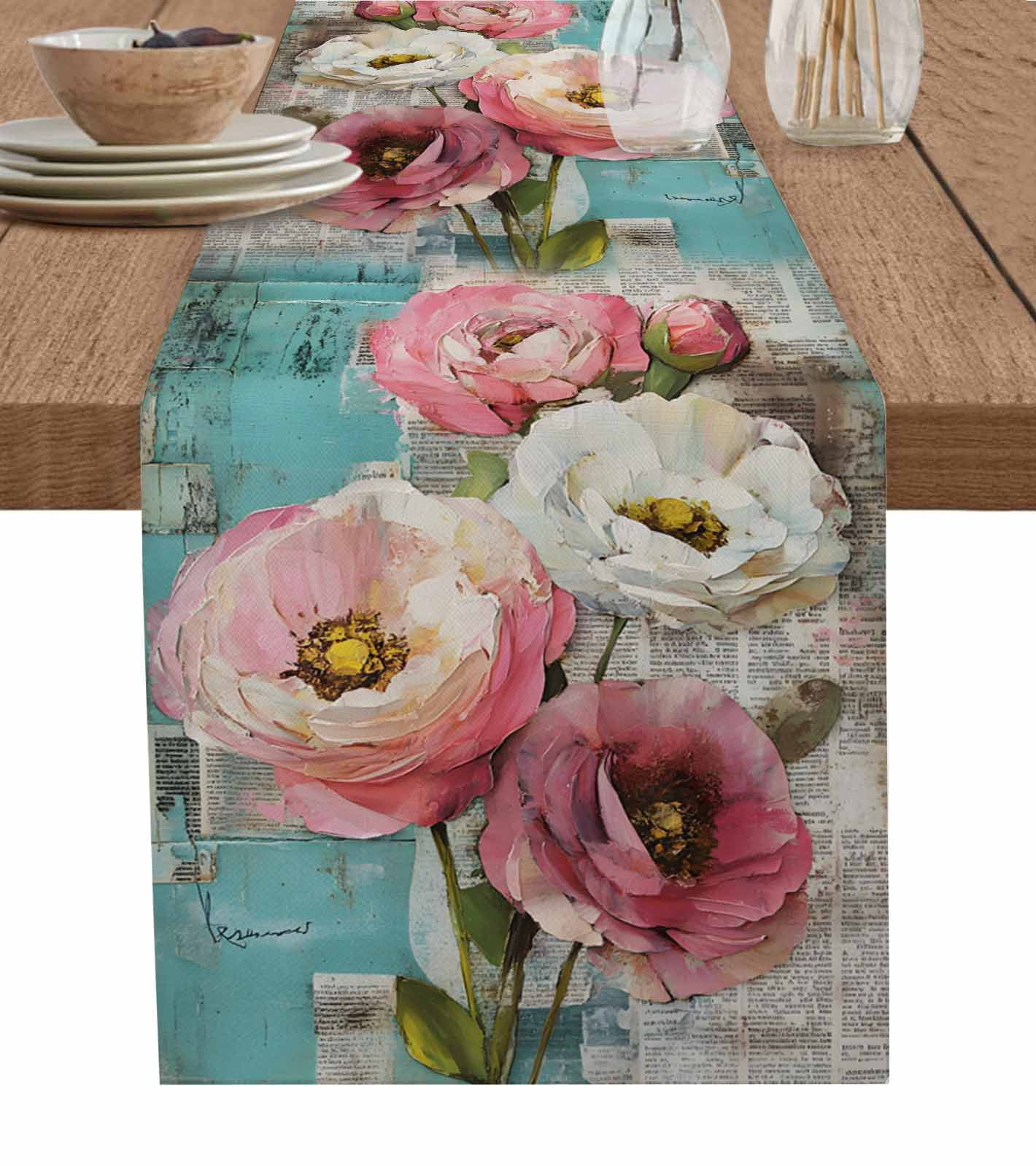 Boanket Pink Spring Floral Table Runner - 90 Inch Long, Kitchen Dining ...