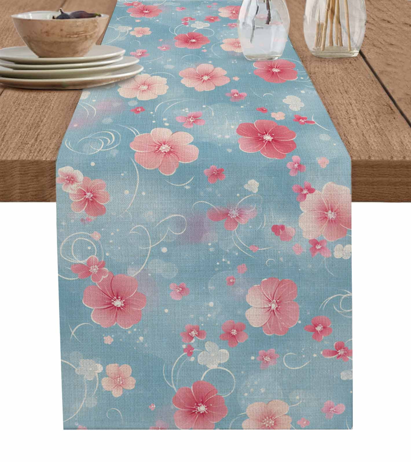 Boanket Pink Spring Flowers Table Runner - 70 Inch Long, Kitchen Dining ...