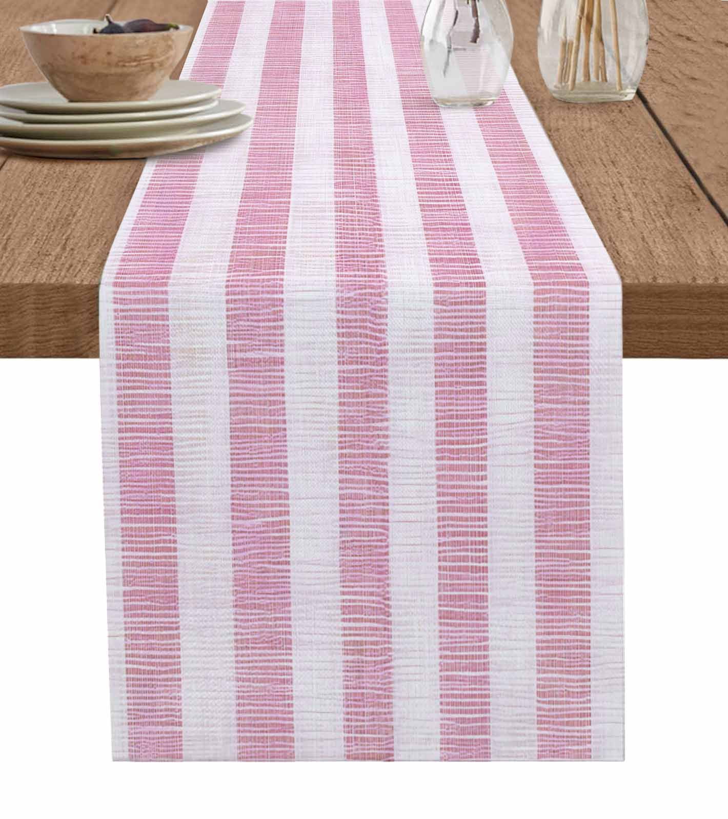 Boanket Pink Stripes Table Runner - 90 Inch Long, Kitchen Dining Table ...