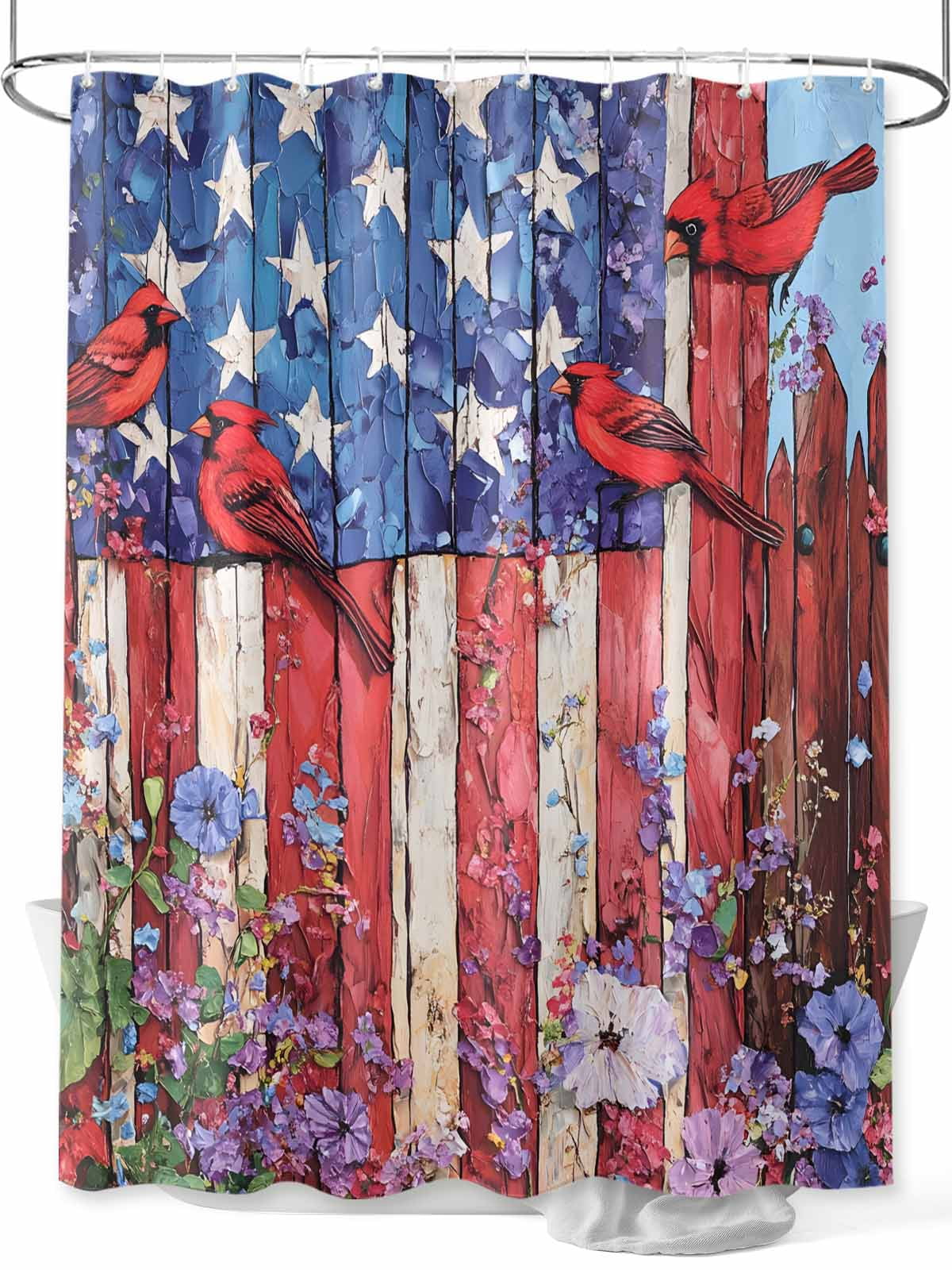 Boanket Polyester Fabric American Flag Shower Curtain, Red Blue Star ...