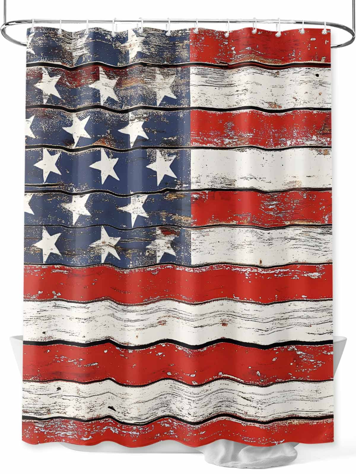 Boanket Polyester Fabric American Flag Shower Curtain, Red Blue Star ...