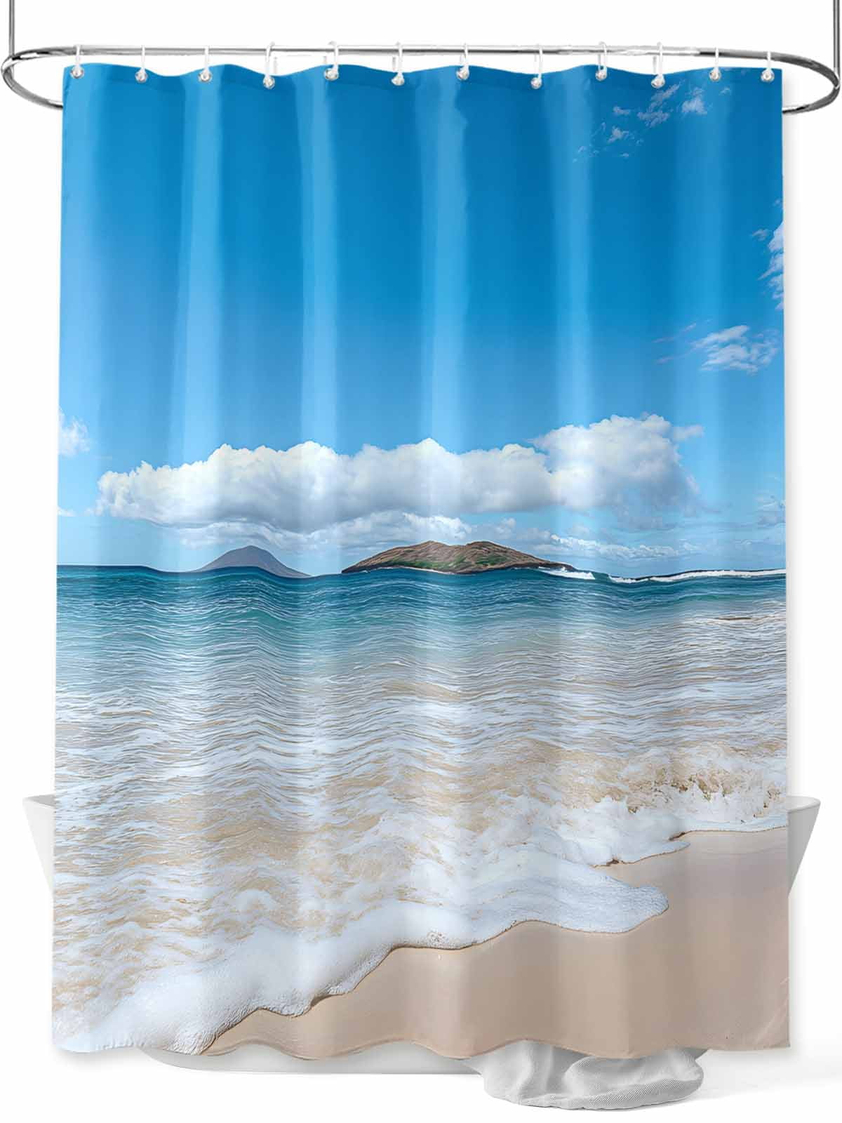 Boanket Polyester Fabric Beach Shower Curtain, Summer Ocean Blue Sky ...