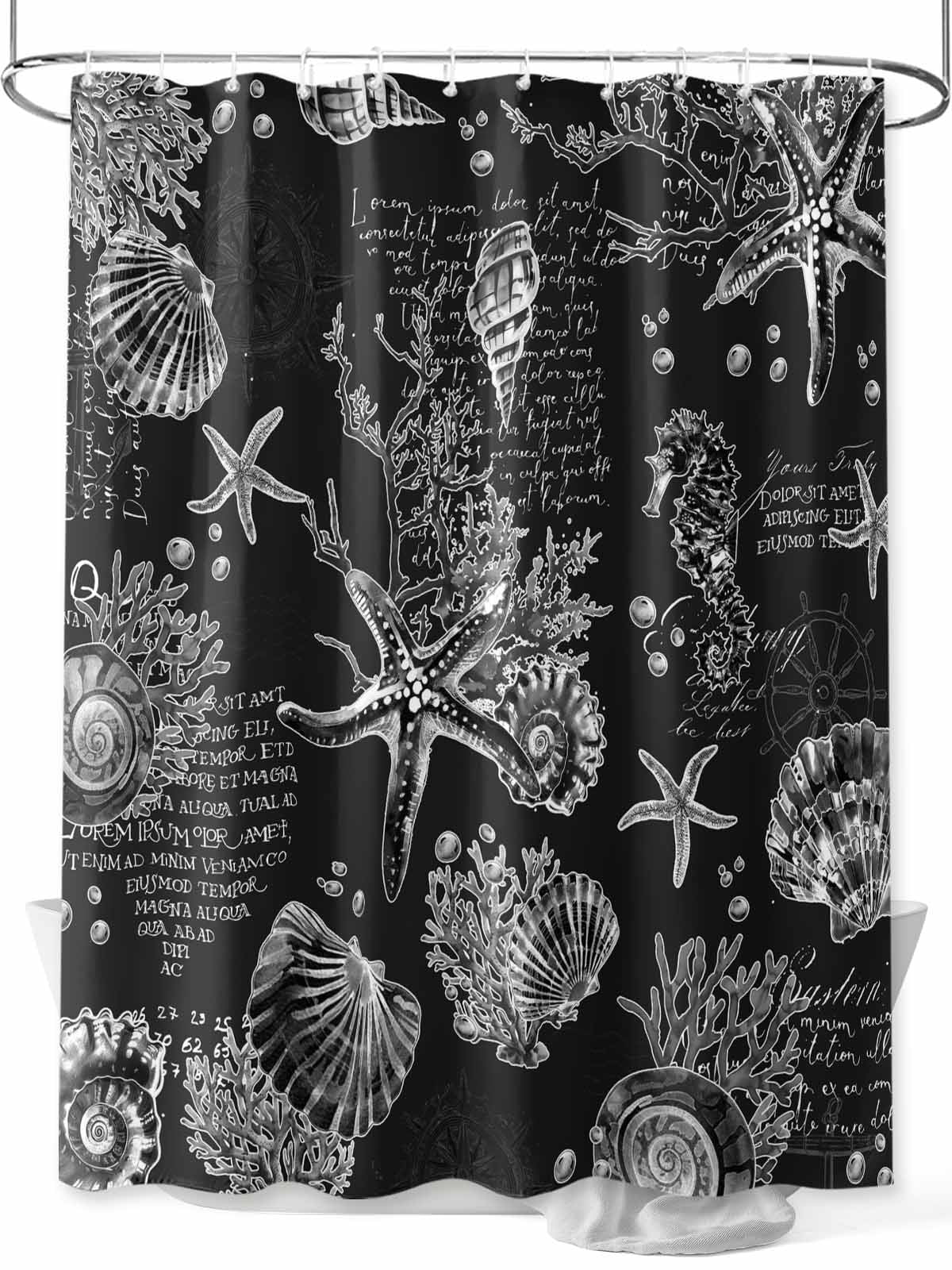 Boanket Polyester Fabric Black Coastal Shower Curtain, Nautical Ocean ...