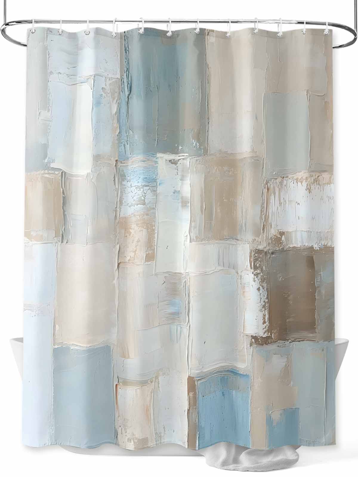 Boanket Polyester Fabric Blue Brown Color Blocks Shower Curtain, Modern ...