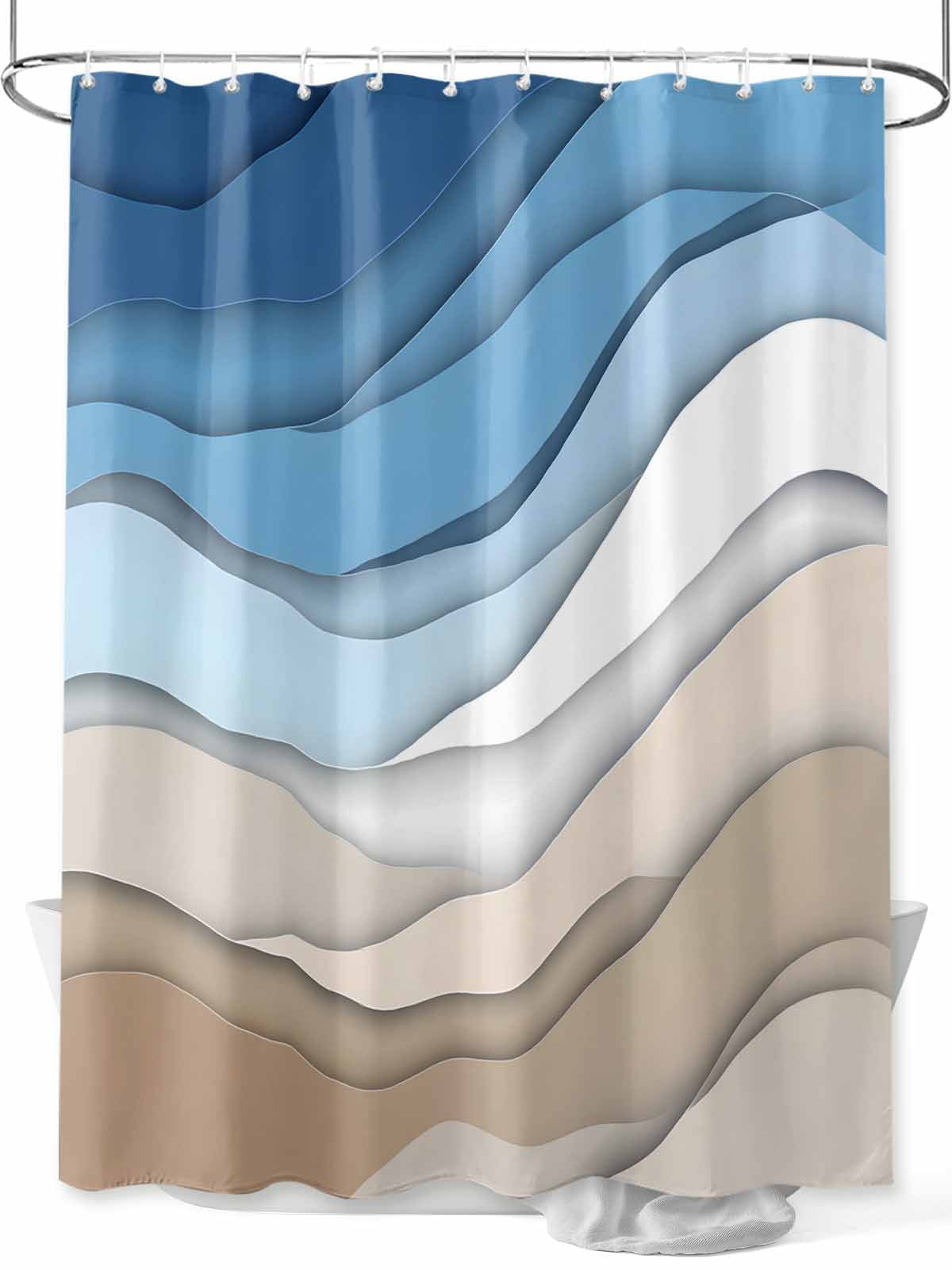 Boanket Polyester Fabric Blue Brown Shower Curtain, Gradient Geometric ...