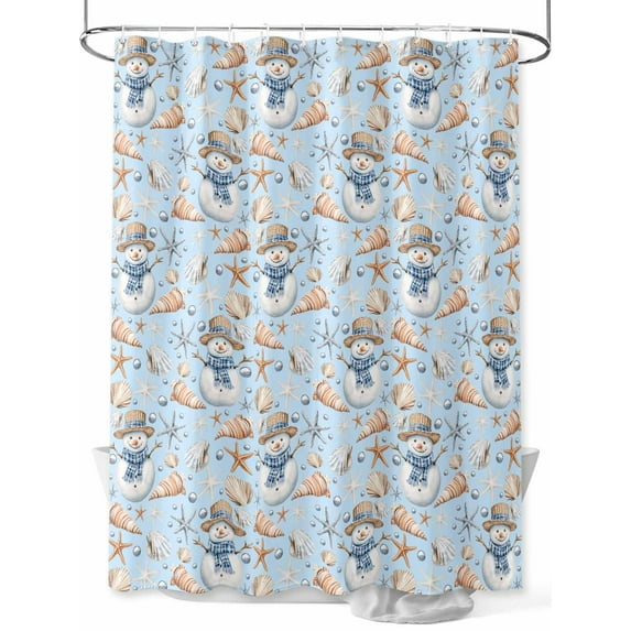 Boanket Polyester Fabric Blue Coastal Christmas Shower Curtain, Xmas ...