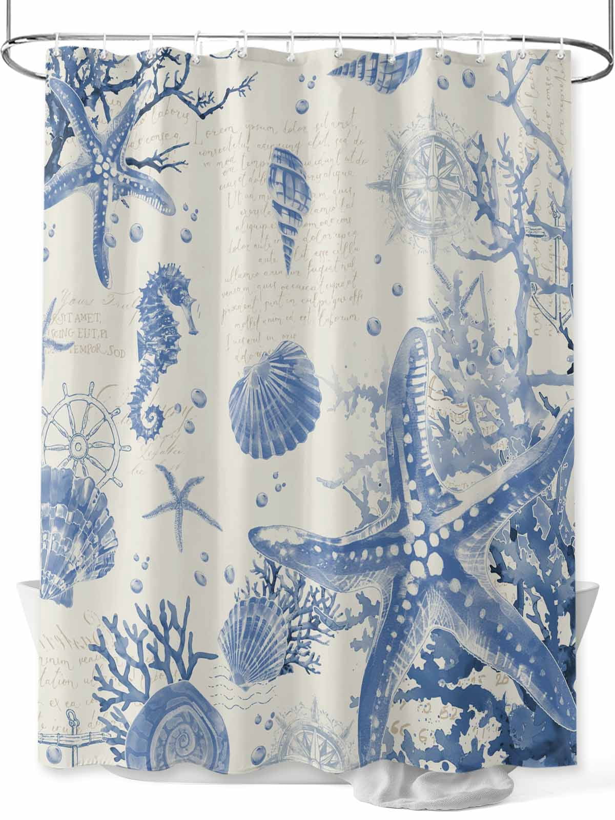 Boanket Polyester Fabric Blue Coastal Starfish Shower Curtain, Beach ...