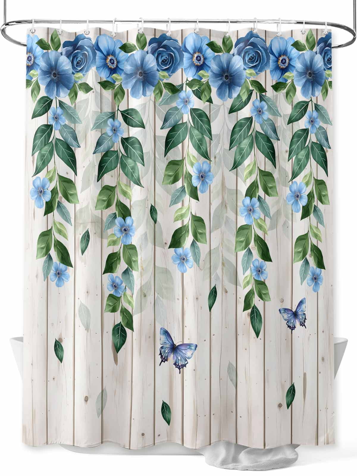 Boanket Polyester Fabric Blue Floral Spring Shower Curtain, Summer ...