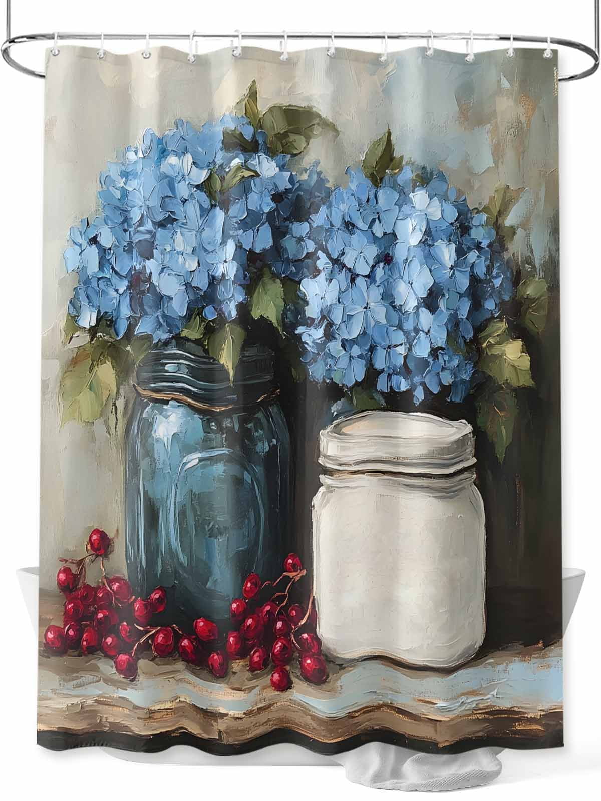 Boanket Polyester Fabric Blue Flower Shower Curtain, Vintage Hydrangeas ...