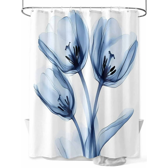 Boanket Polyester Fabric Blue Flowers Shower Curtain, Gradient ...
