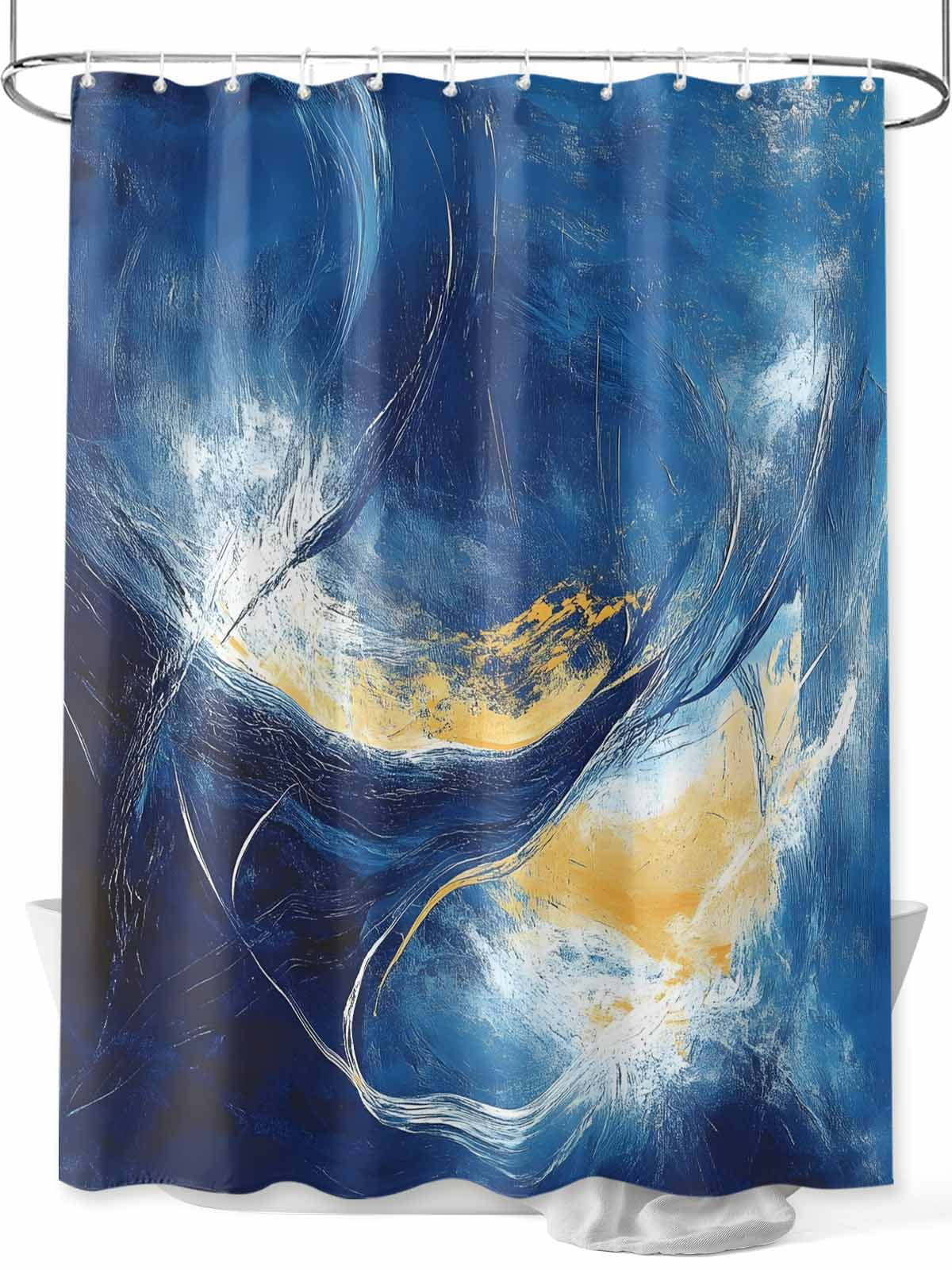 Boanket Polyester Fabric Blue Yellow Abstract Shower Curtain, Modern ...