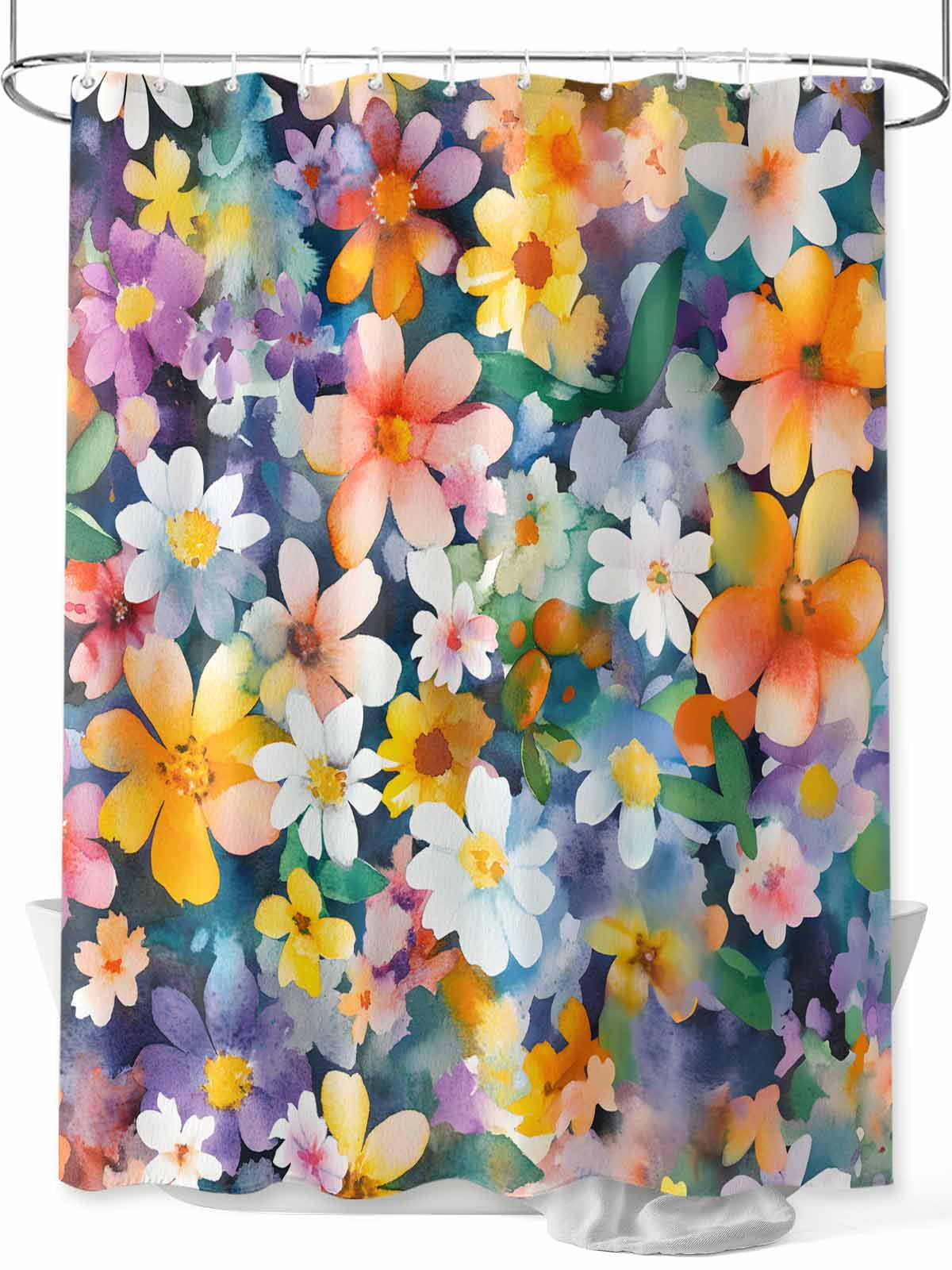Boanket Polyester Fabric Blue Yellow Flowers Shower Curtain, Spring ...