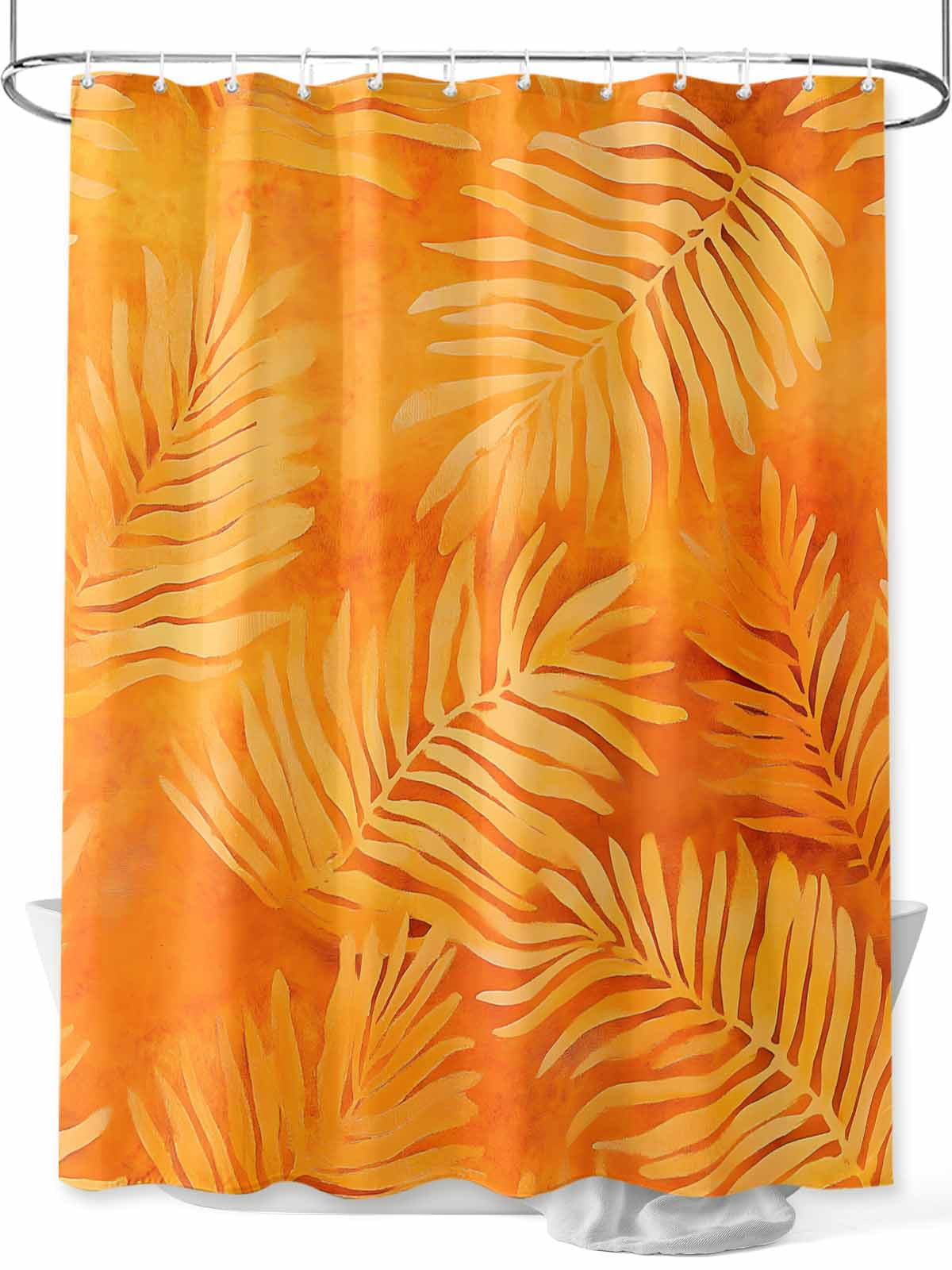 Boanket Polyester Fabric Botanical Orange Shower Curtain, Tropical Palm Leaf Modernism ...