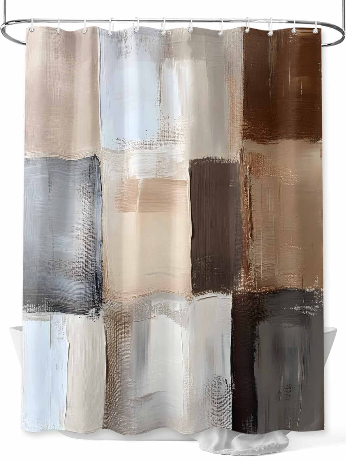 Boanket Polyester Fabric Brown Beige Color Blocks Shower Curtain, Abstract Oil Painting Art ...
