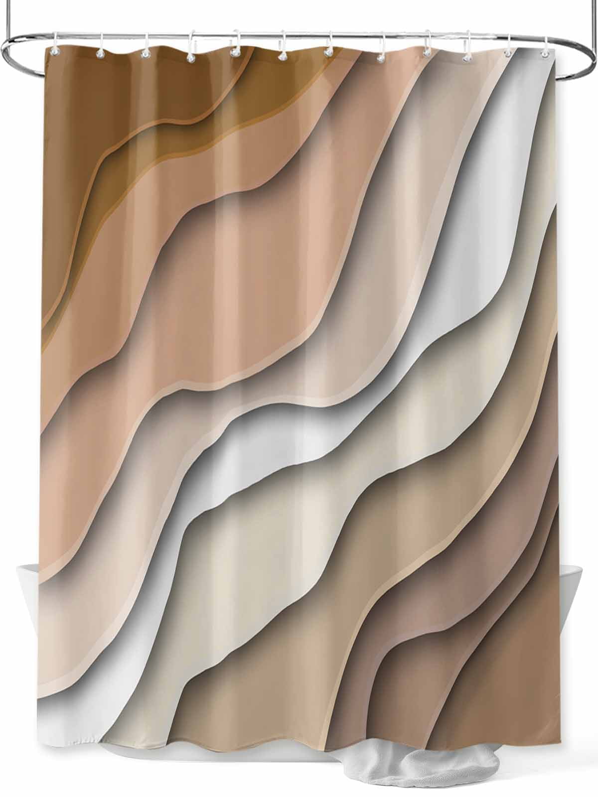 Boanket Polyester Fabric Brown Ombre Shower Curtain, Modern Geometric Abstract Aesthetic Cream ...