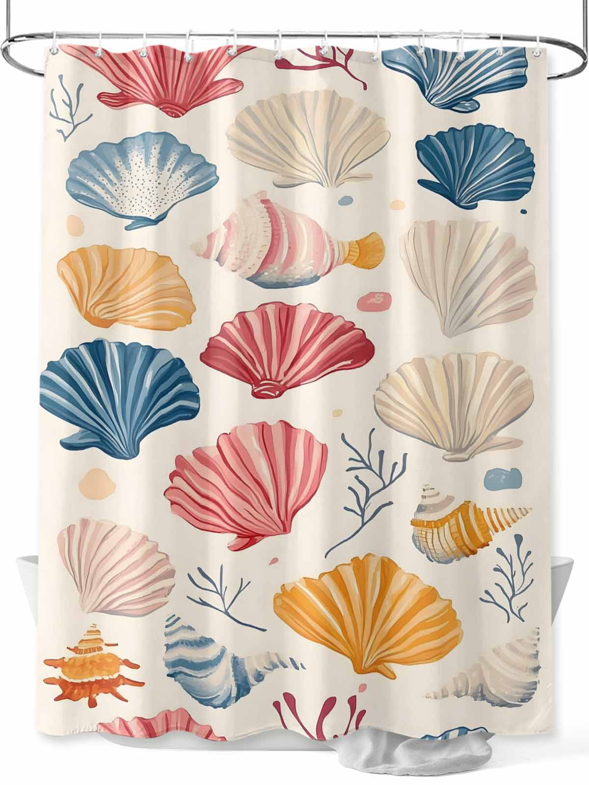 Boanket Polyester Fabric Coastal Shell Shower Curtain, Summer Sea ...