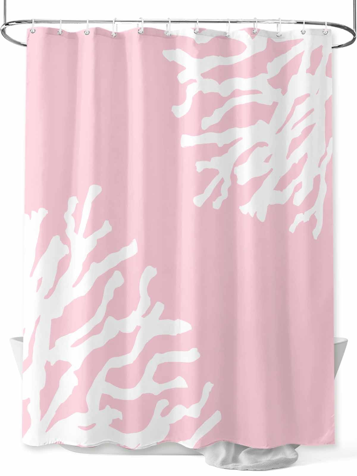 Boanket Polyester Fabric Coral Pink Shower Curtain, Coastal White Ocean ...