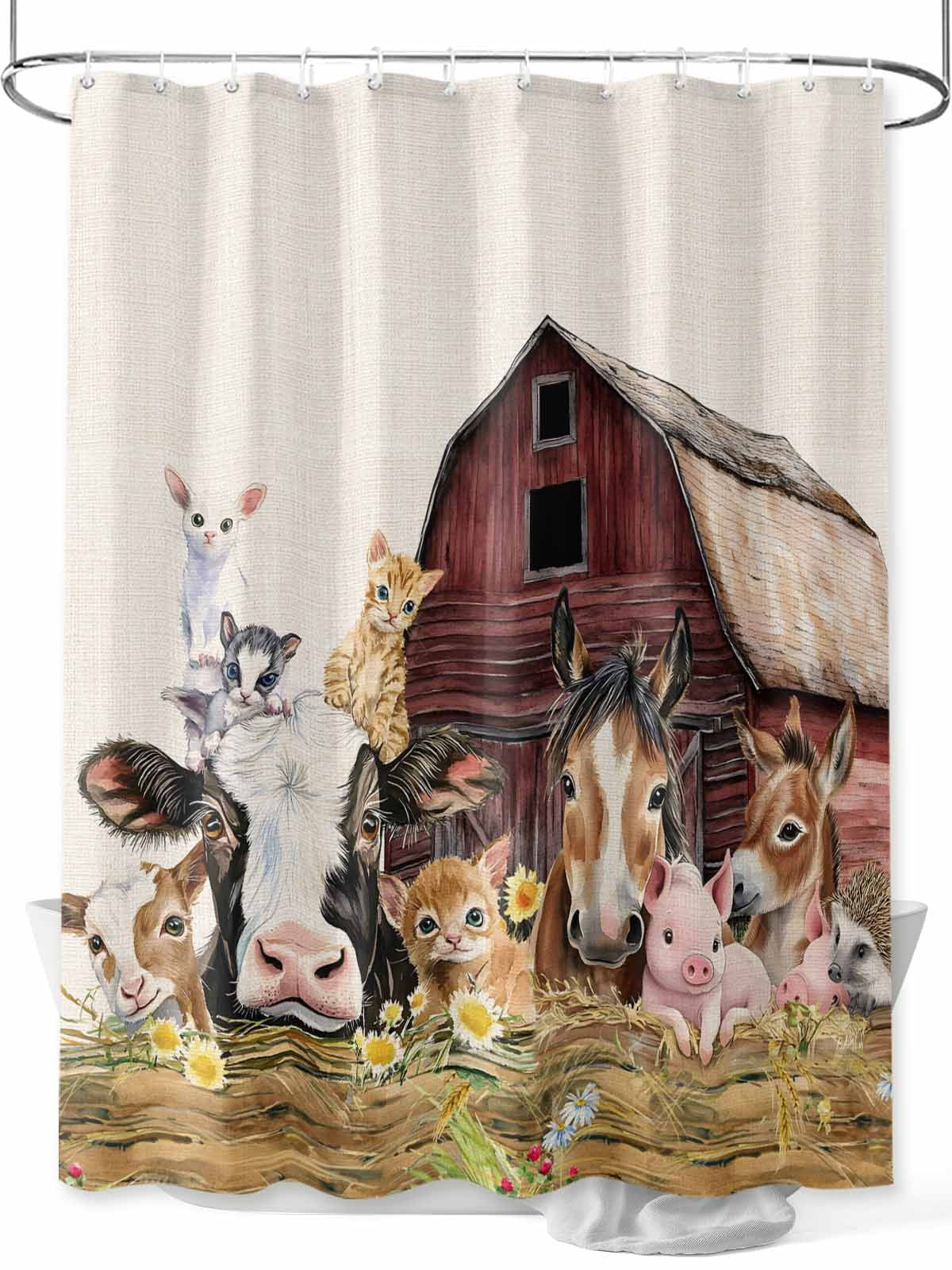 Boanket Polyester Fabric Farm Cow Pig Shower Curtain, Farmhouse Animals ...