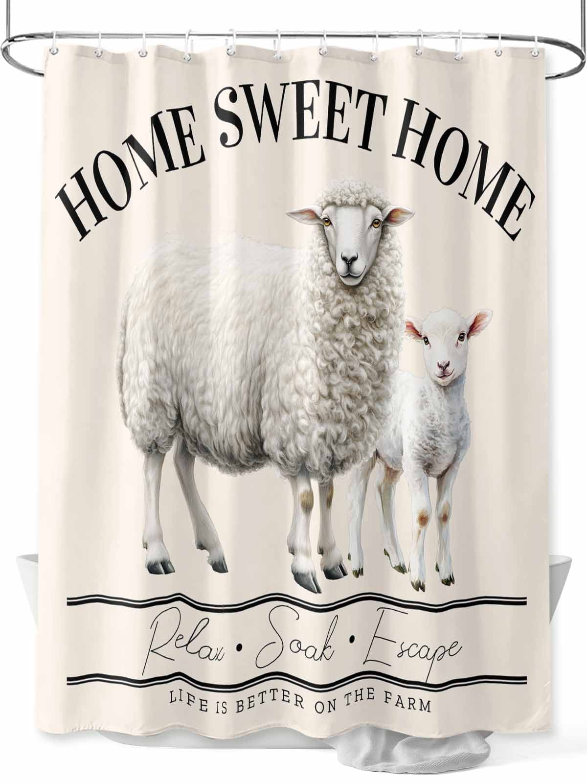 Boanket Polyester Fabric Farmhouse Sheep Shower Curtain, Watercolor ...